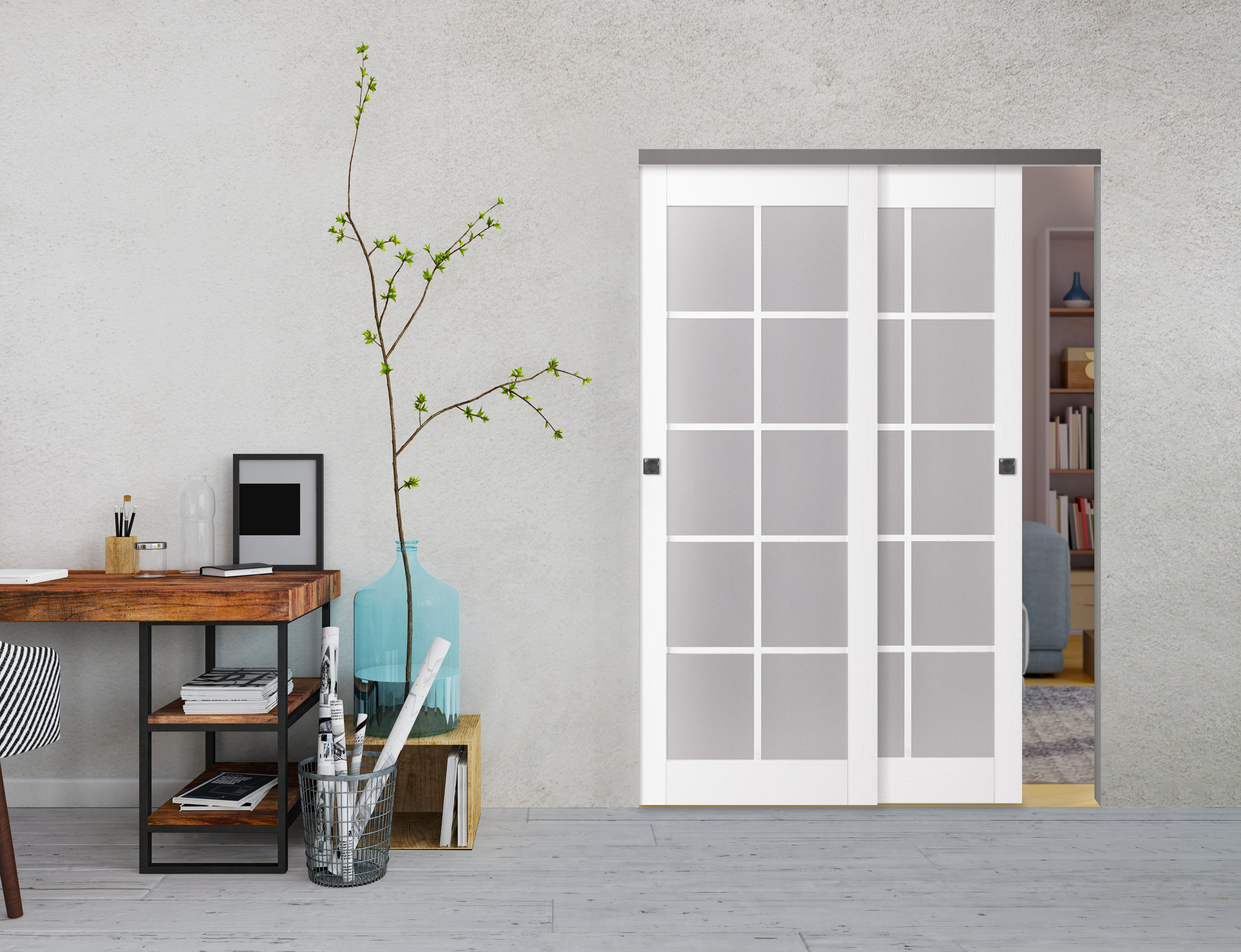 Belldinni Palladio 10-Lite 64"X 80" Bianco Noble Finished Wood Composite Bypass Sliding Door ...