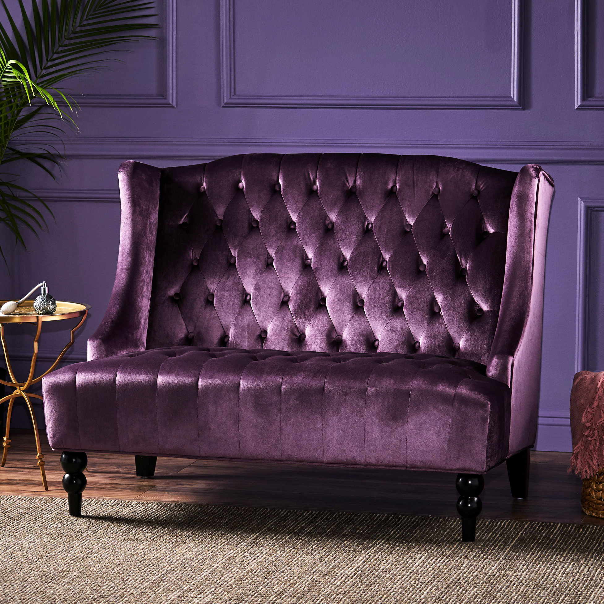 House of Hampton® Button- Raisin Velvet With Graceful Wingback, 38.87"h ...