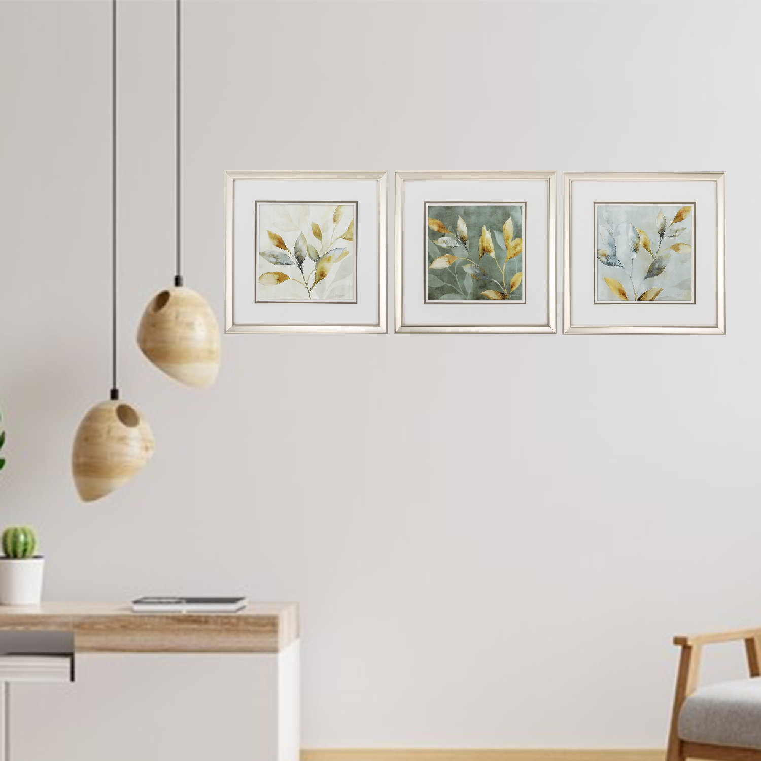 ZeaZu 20" X 20" Champagne Gold Frame Majestic Leaves (Set Of 3) | Wayfair