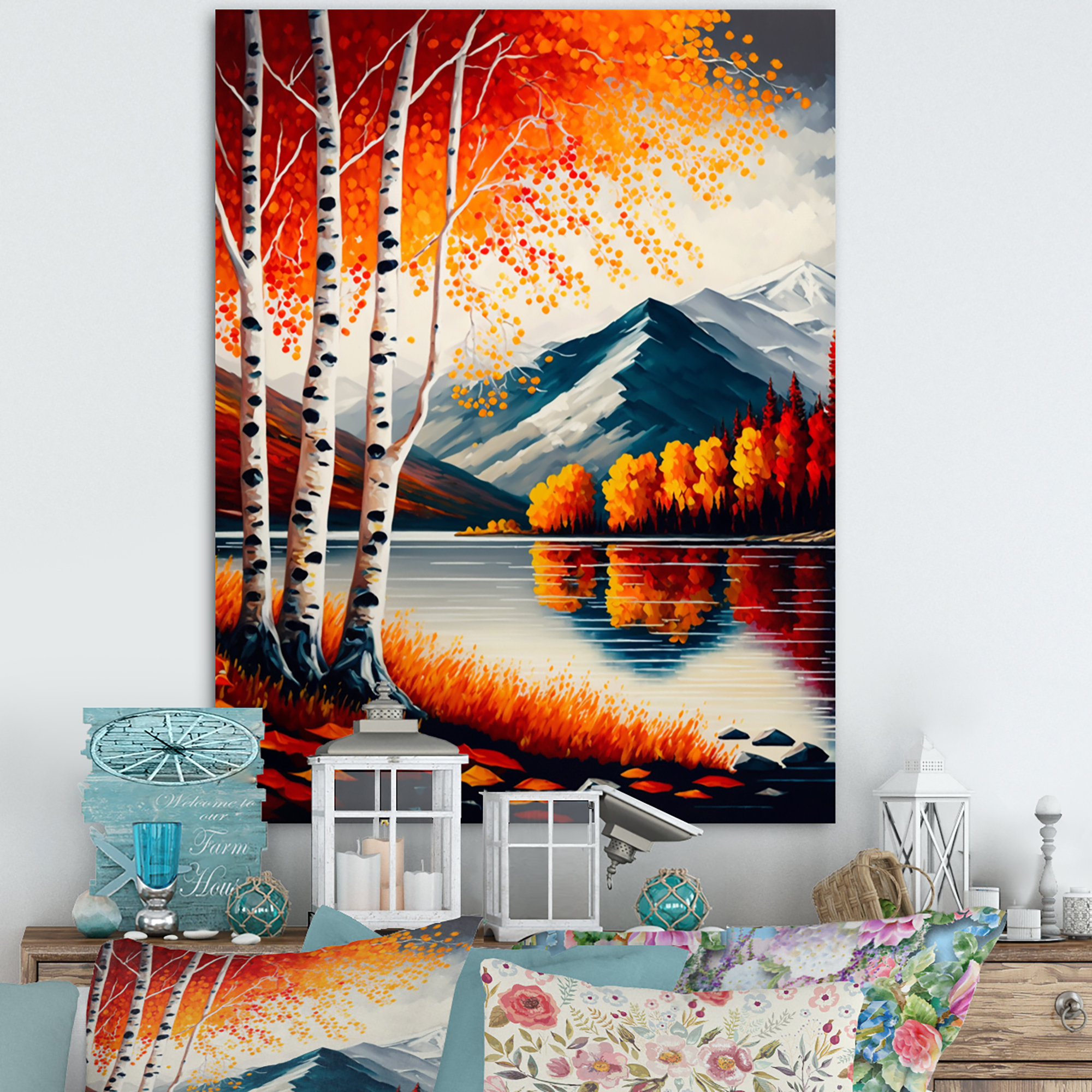 Millwood Pines Red And Orange Birch Trees By The Lake VI - Landscape ...