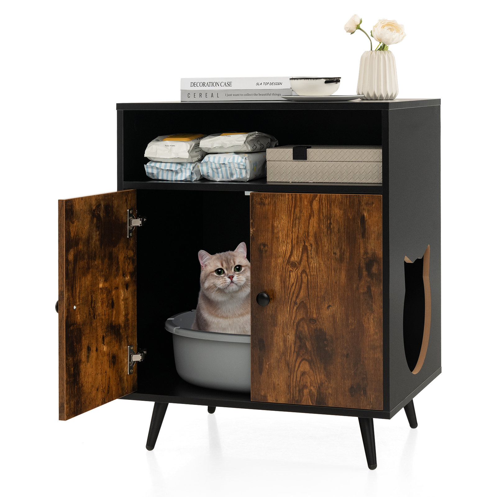 Tucker Murphy Pet™ 24 In. W X 18 In. Industrial Brown Black MDF Cat ...