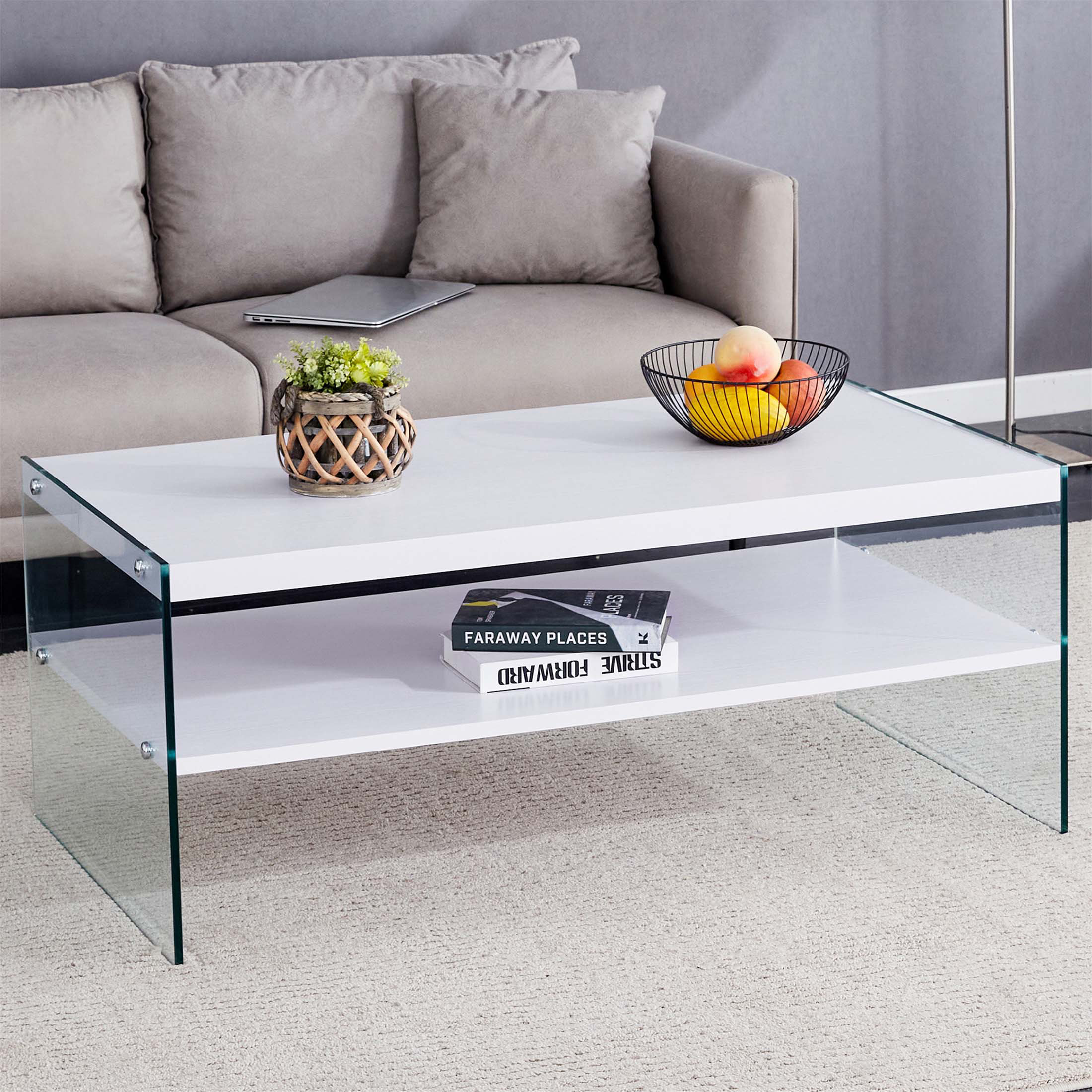Wrought Studio™ Double Rectangular Coffee Table with MDF Board and Tempered Glass, Featuring ...