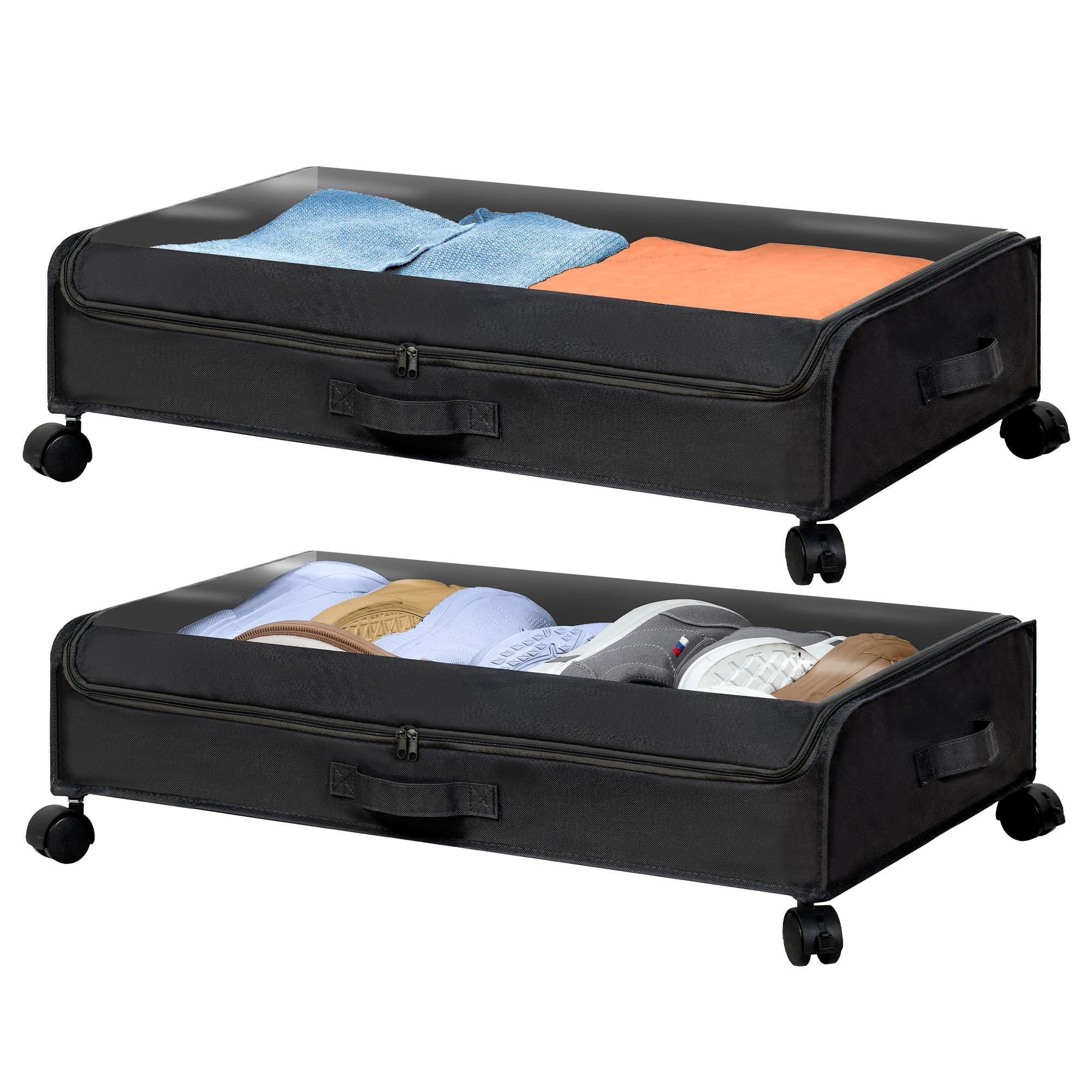 Latitude Run® Under bed storage box on wheels, 2-pack, with transparent ...