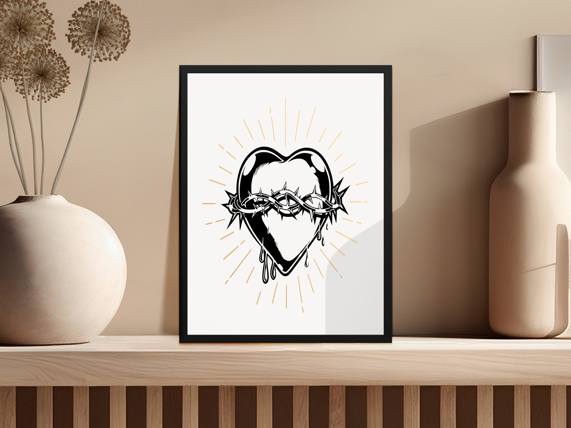 Lark Manor Bleeding Heart and Crown of Thorns Graphic Art Framed Poster ...