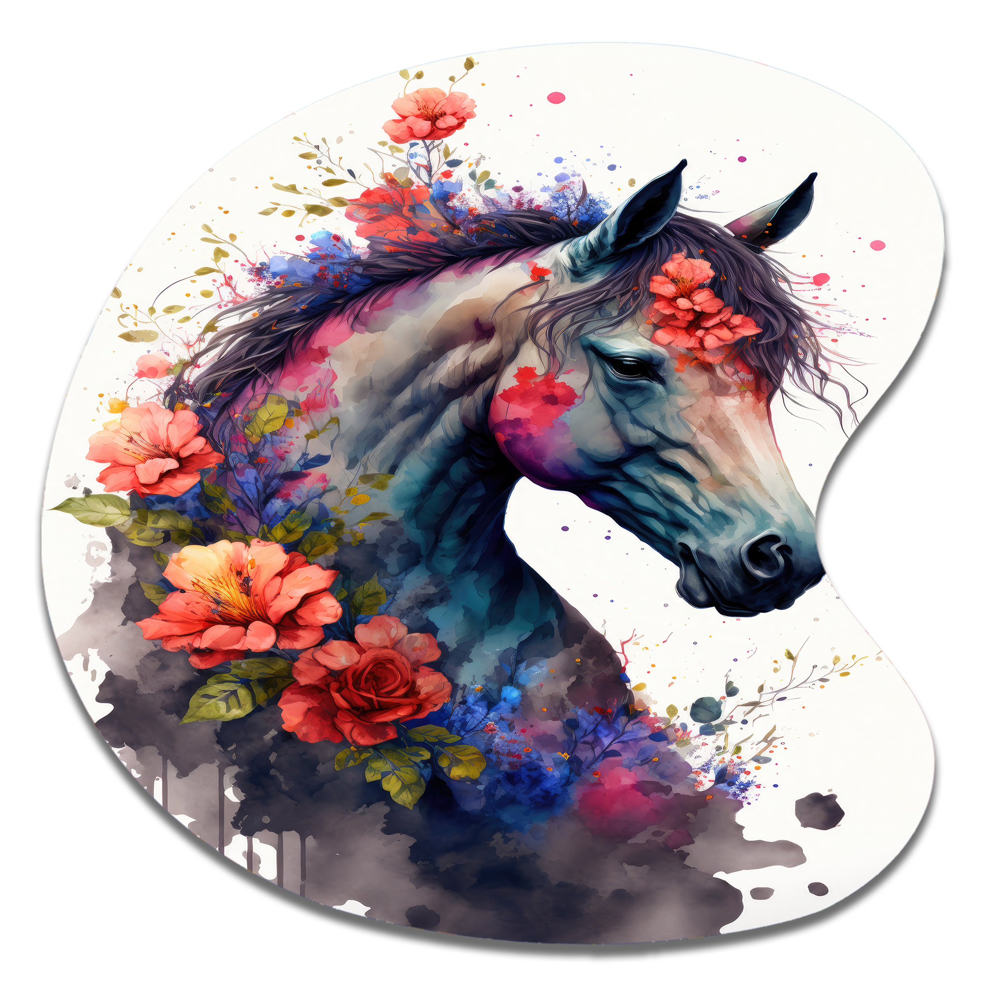 August Grove® Cute Horse Floral Art I - Horse Drop Shape Asymmetric ...