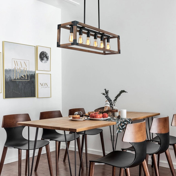 Gracie Oaks Brown Dining Room Hanging Chandelier Rectangular Lighting ...