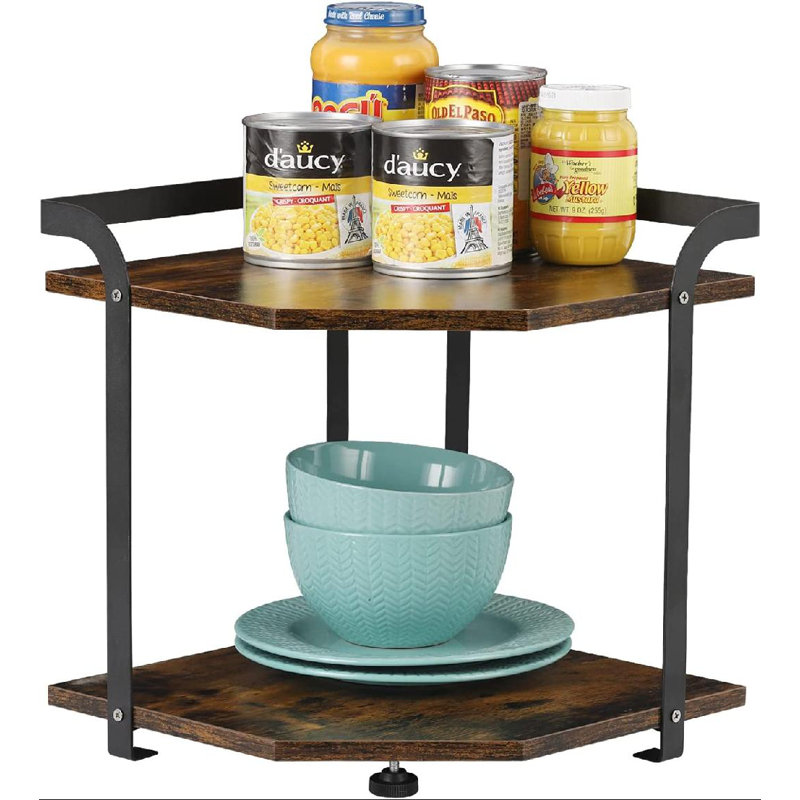 17 Stories 2-Tier Kitchen Counter Corner Shelf Small Wood Countertop ...