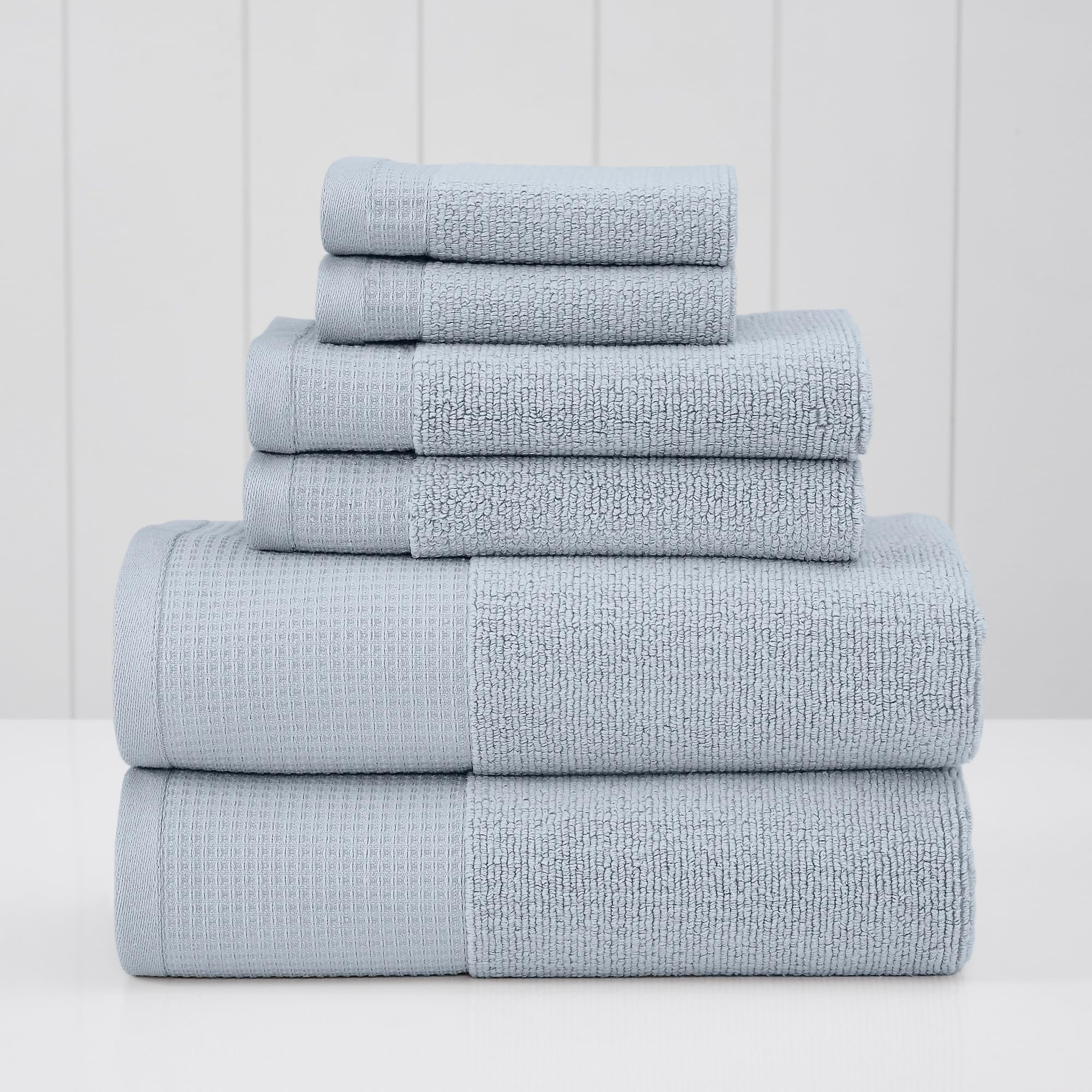 FEIYAN Waffle-Rib 6-Piece Towel Set – Premium Cotton Bath Towels, Ultra ...