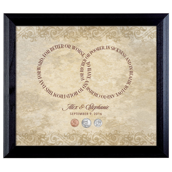 August Grove® Year to Remember Circle Wedding Vows Coin' Framed Textual ...