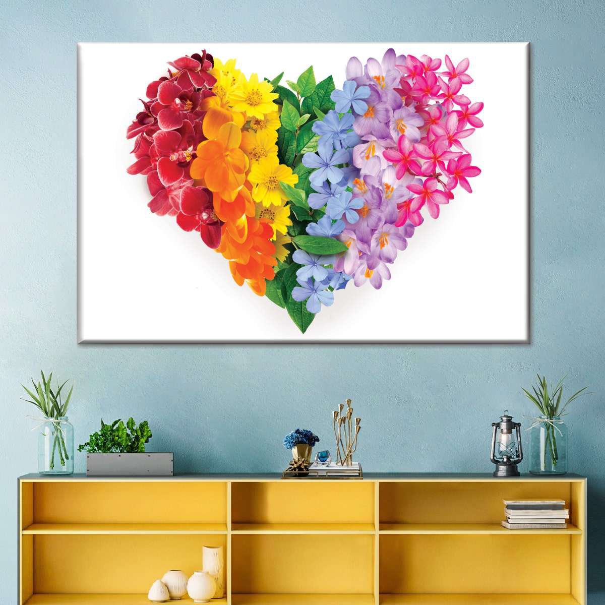 Ebern Designs Rainbow Floral Heart Canvas Print On Canvas Print | Wayfair