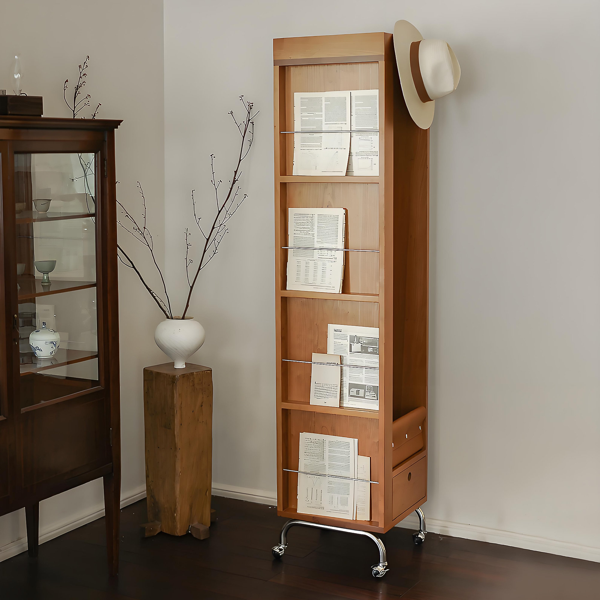Hokku Designs 15.75"Full-length Mirror with Solid Wood Magazine Storage ...
