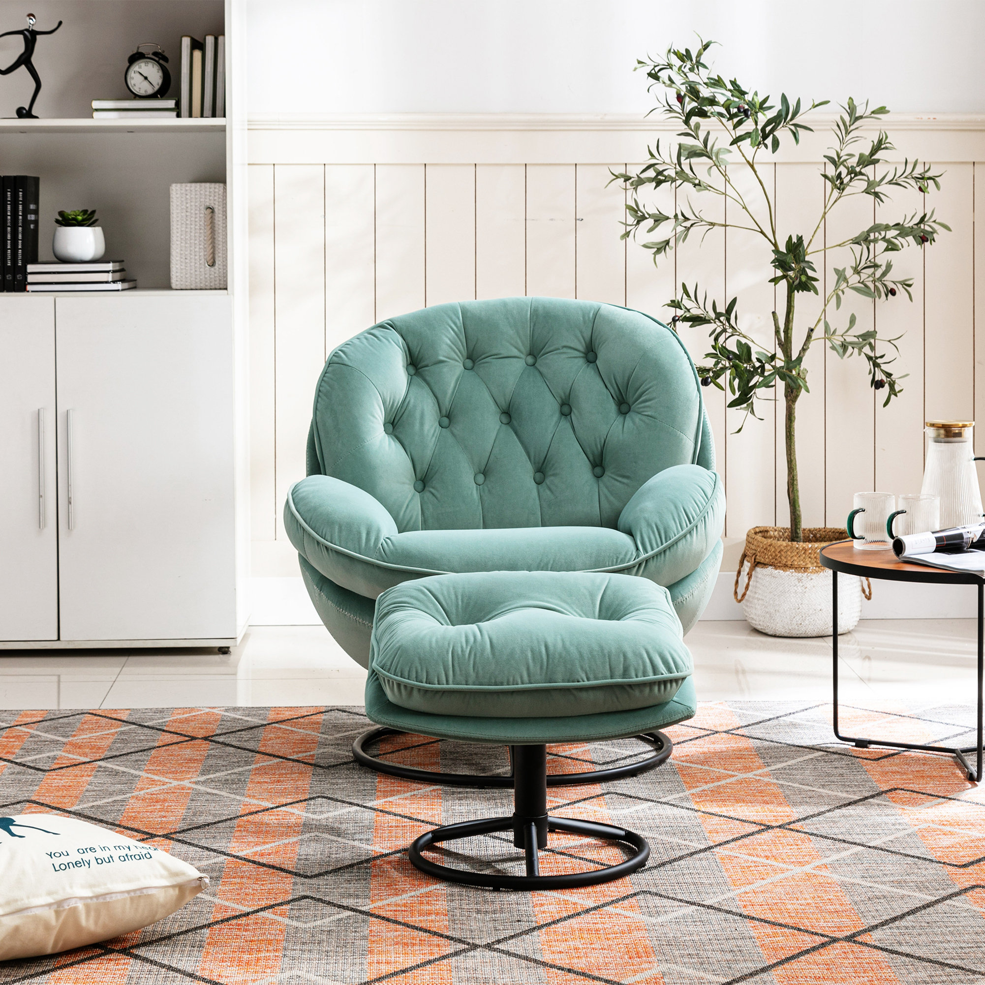 Etta Avenue™ Desmond Velvet Swivel Barrel Chair with Ottoman & Reviews ...