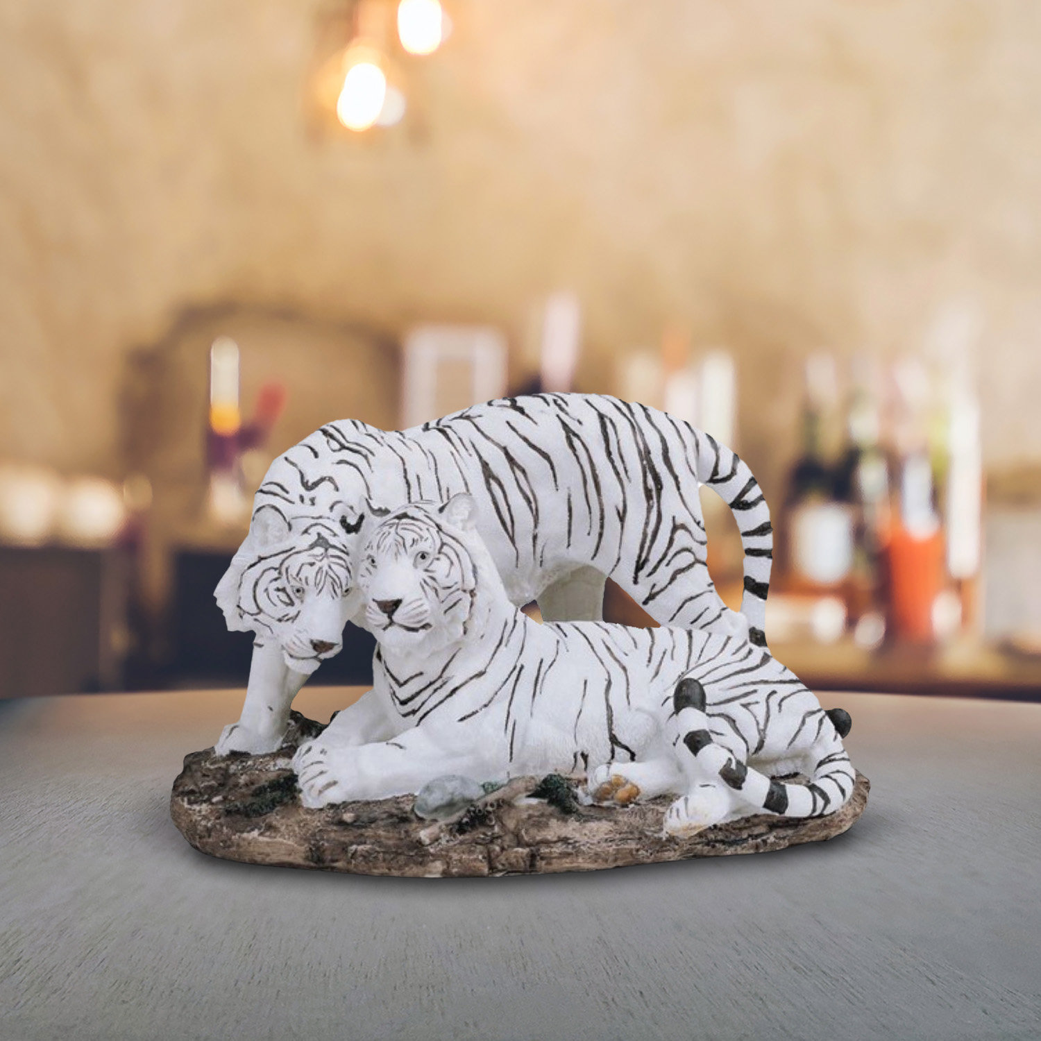 Bungalow Rose Olivija 11"W White Tiger Couple Wild Animal Figurine ...
