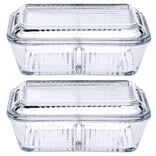 Metro Lane Clear Glass Butter Dish 2-Compartment Tray with Lid Serving ...