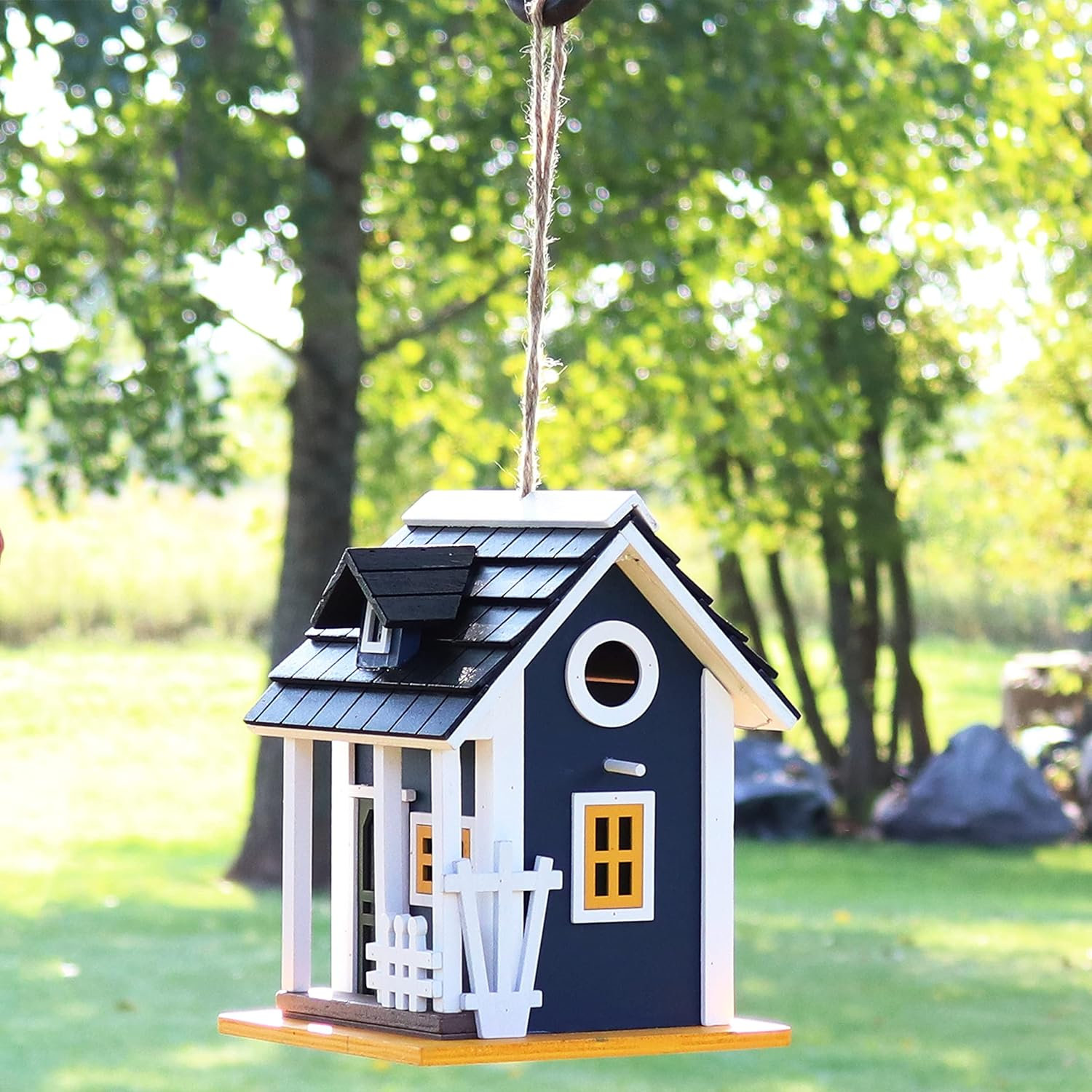 August Grove® Charming Cottage 9.25-Inch Hanging Bird House With Solar ...
