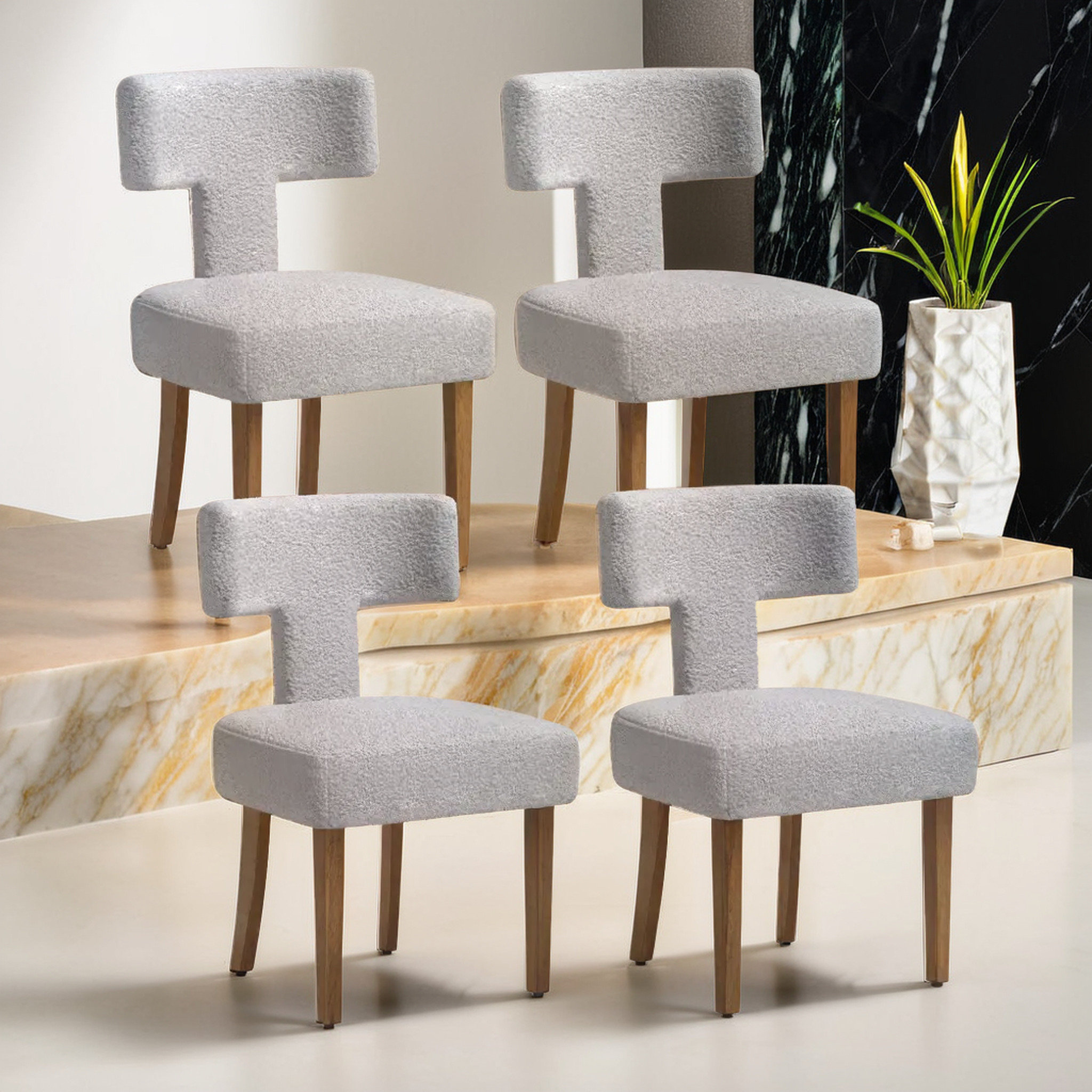 Corrigan Studio® Boucle Lamb T-Shape Dining Chairs (Set of 4) | Wayfair