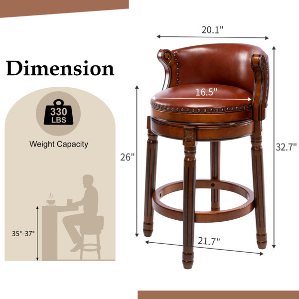 Alcott Hill® Swivel Bar Stool with Top-Grain Leather Seat, Soft Back ...