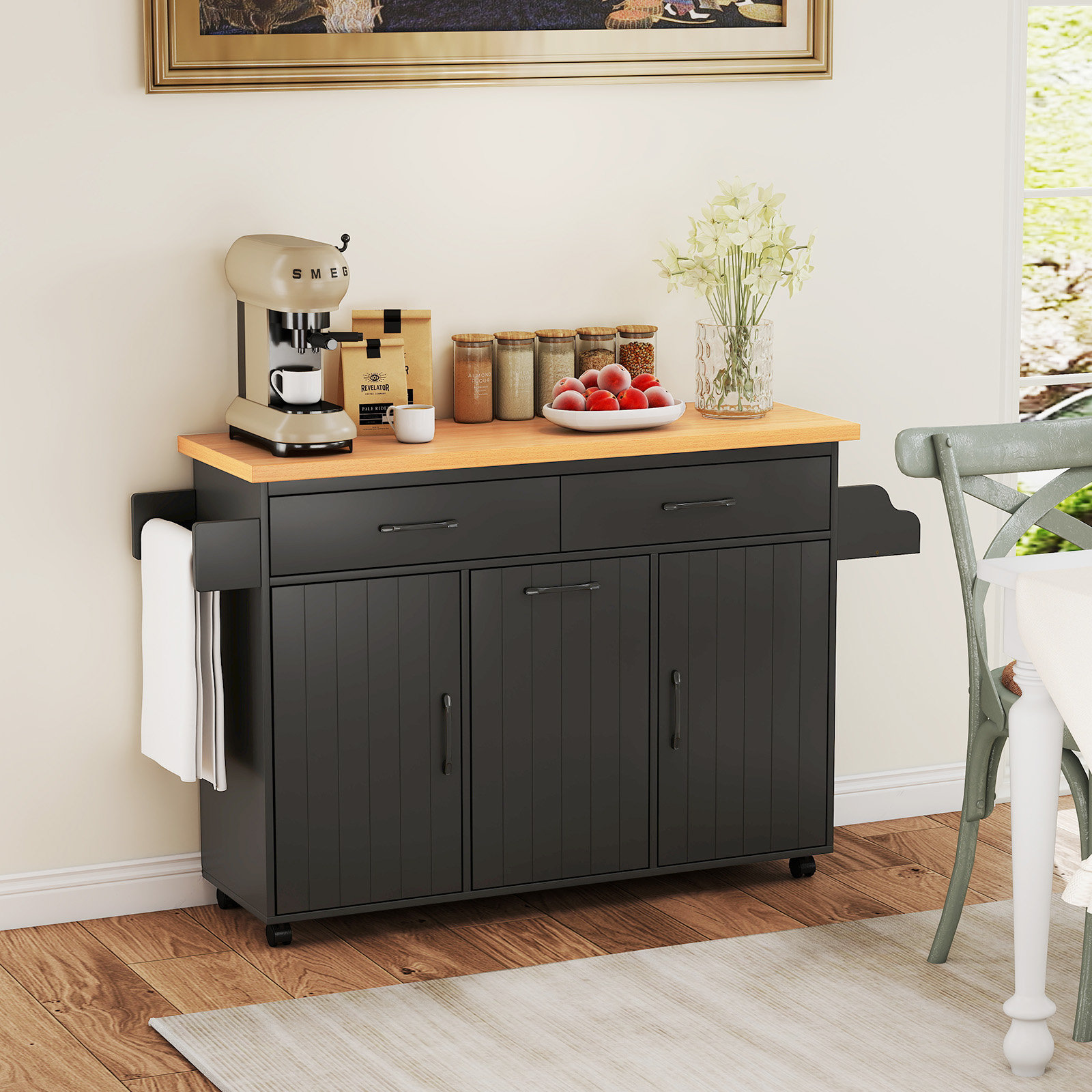 Winston Porter Rolling Kitchen Island Kitchen Cart with Tilt-out Trash ...