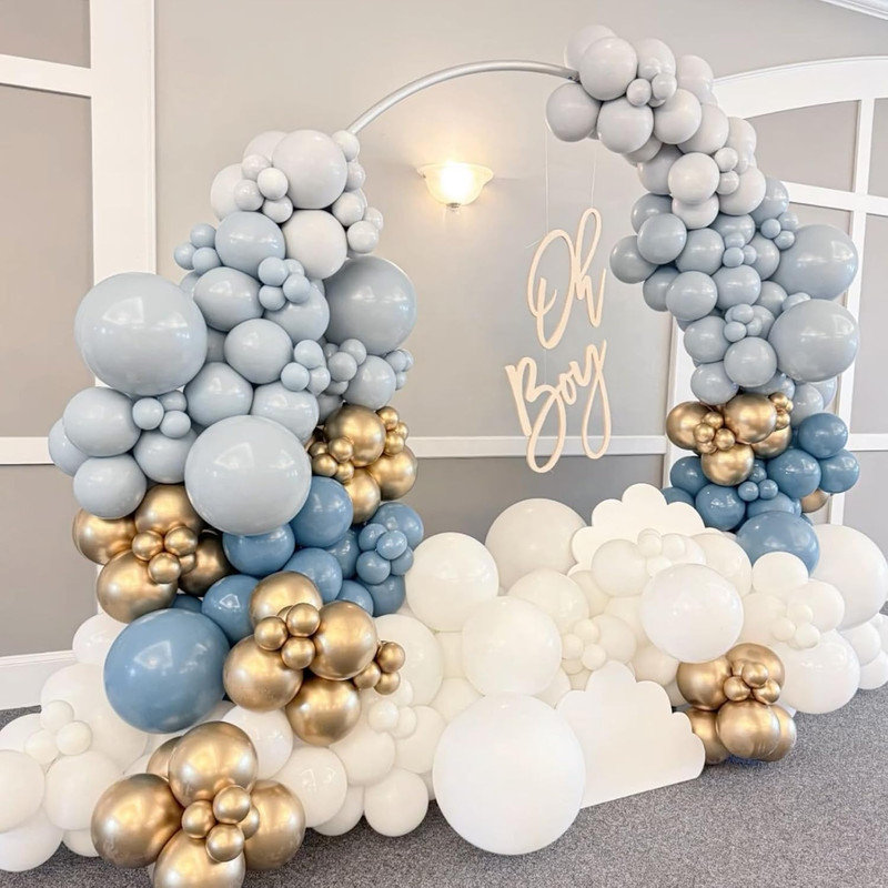 The Party Aisle™ Dusty Baby Blue Gold Balloons,12 Inch Dusty Baby Blue Maca Blue White and ...