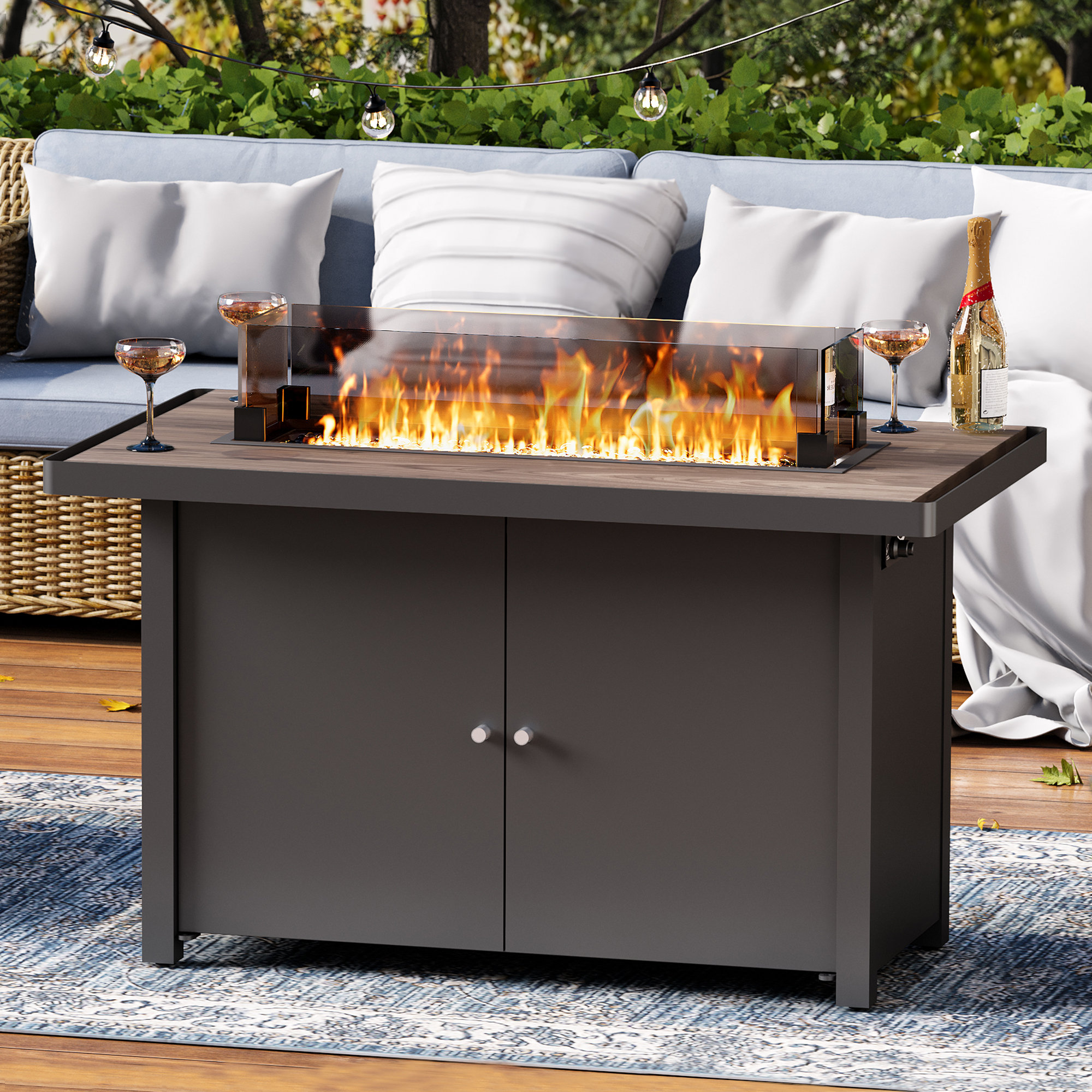 Latitude Run® Underclift 43'' 55,000 BTUPropane Fire Pit Table with Lid ...