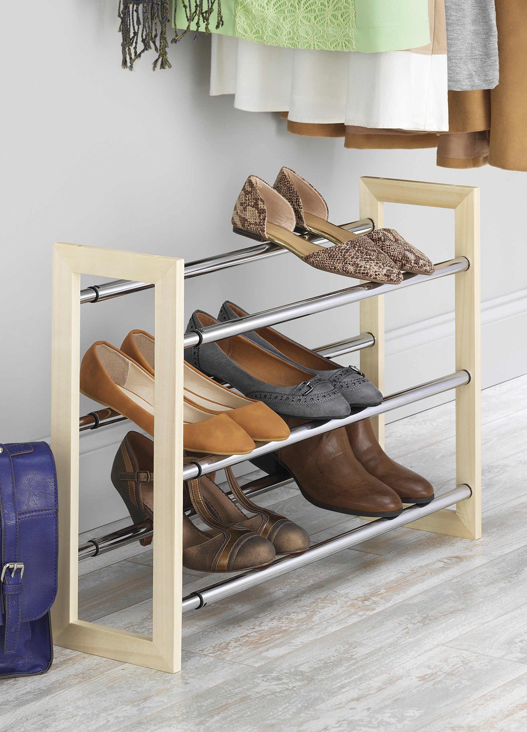 Latitude Run® 3 Tier Expandable Shoe Rack -Stackable - Natural Wood And ...