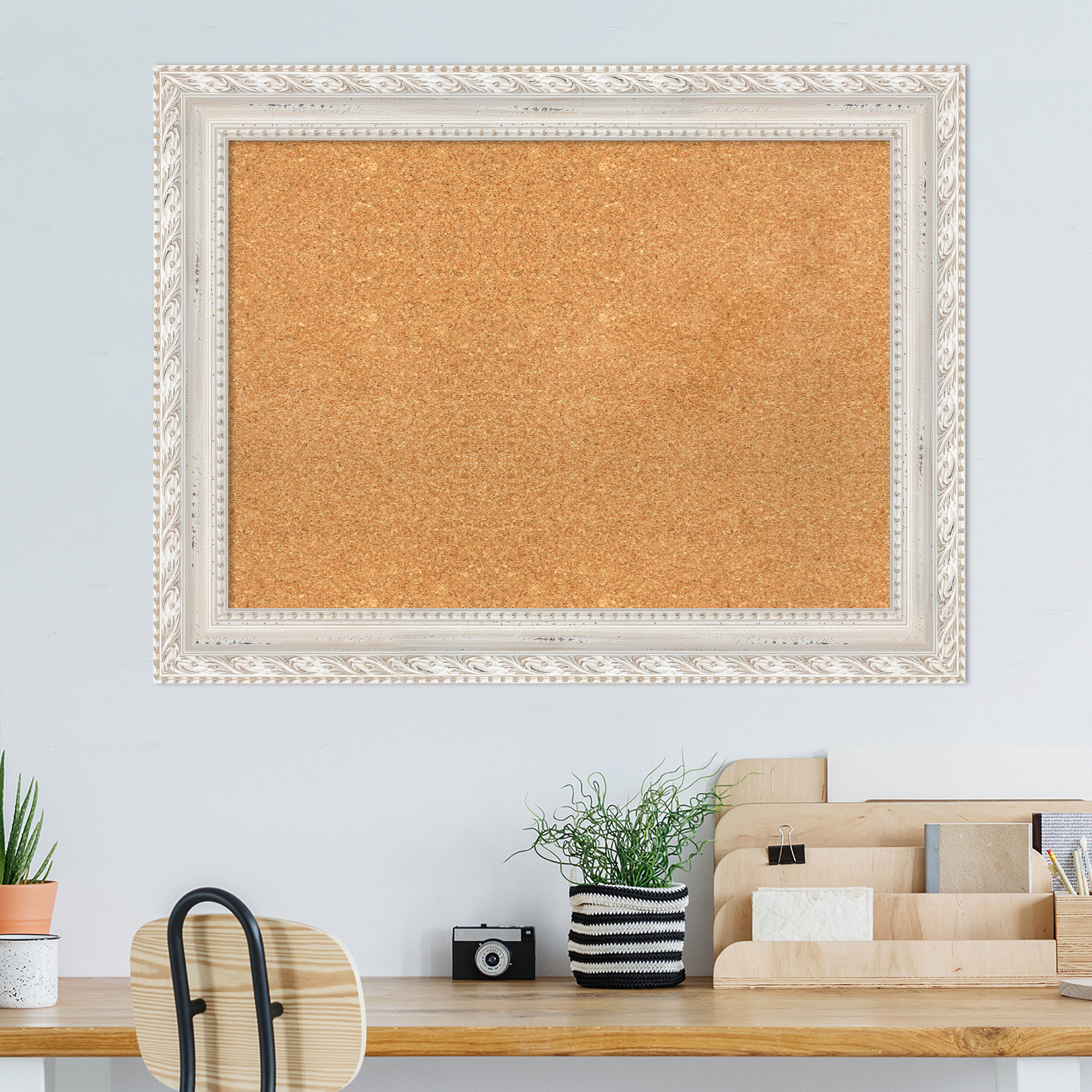 Amanti Art Natural Cork Board, Opera Off White Wood Frame - Bulletin ...