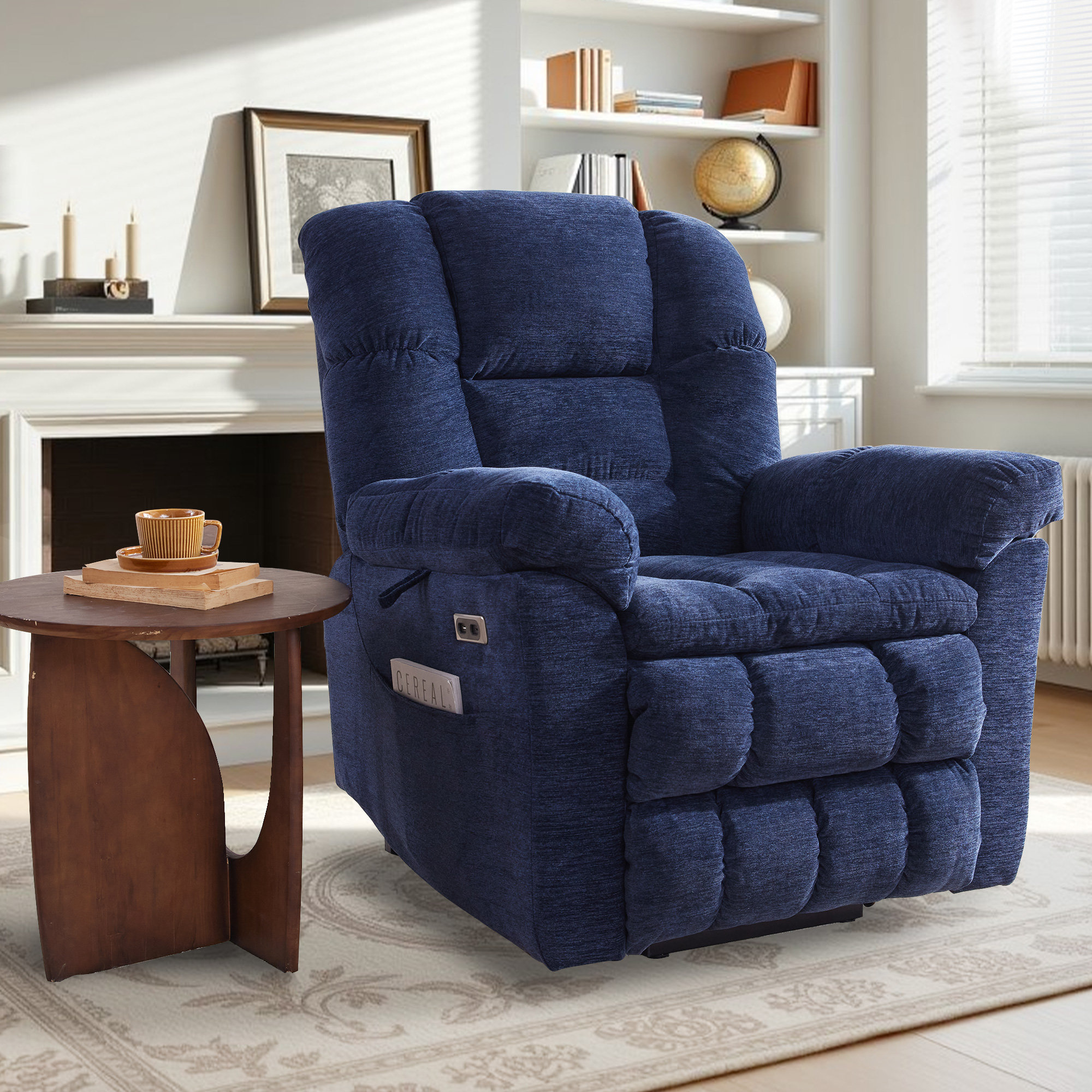 Hokku Designs Upholstered Lift Assist Dual Motor Recliner with Massage ...