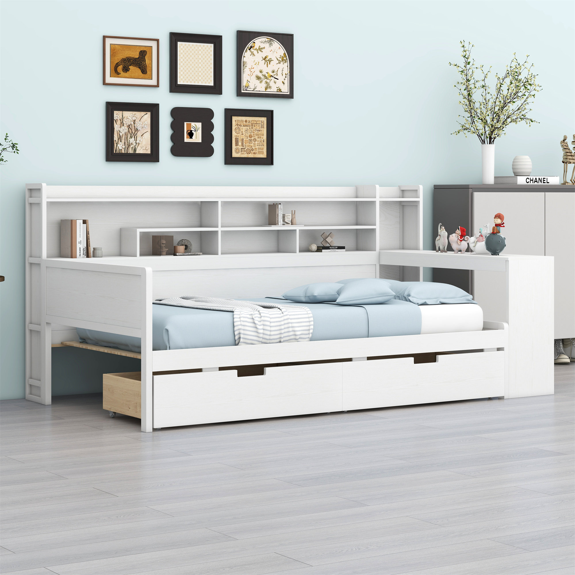 Latitude Run® Wooden Daybed With Storage Shelves, Multi-Functional Bed ...