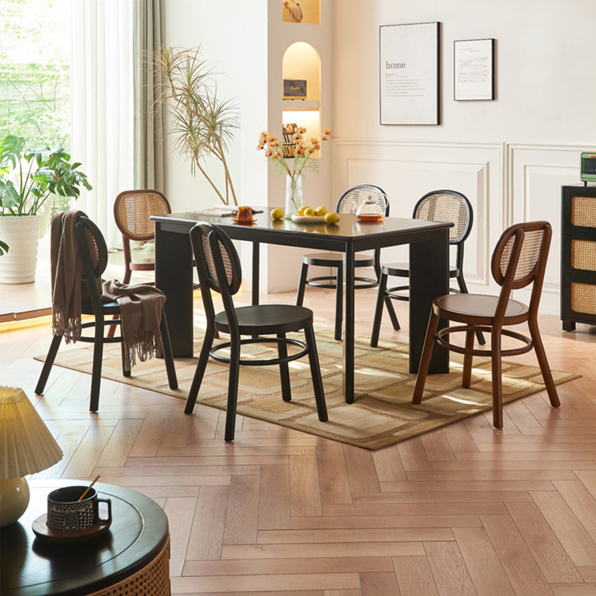 Dining Elegance Black Ash Wood Rectangular Dining Table Solid Wood Dining Set | Wayfair