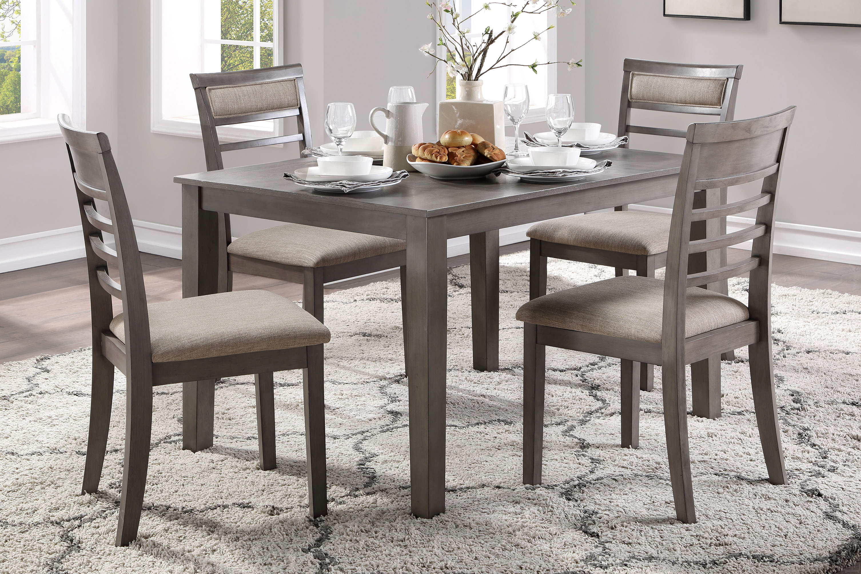 Latitude Run® 5Pc Dining Set Table And 4 Side Chairs Set Fabric ...