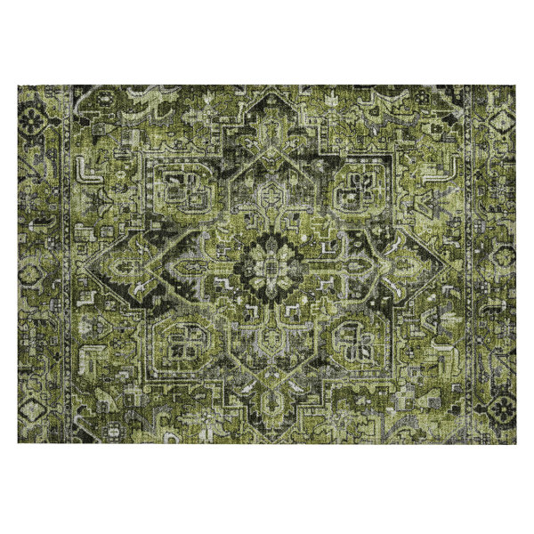 Bungalow Rose 2' X 3' Olive Green and Dark Green Oriental Washable Non ...