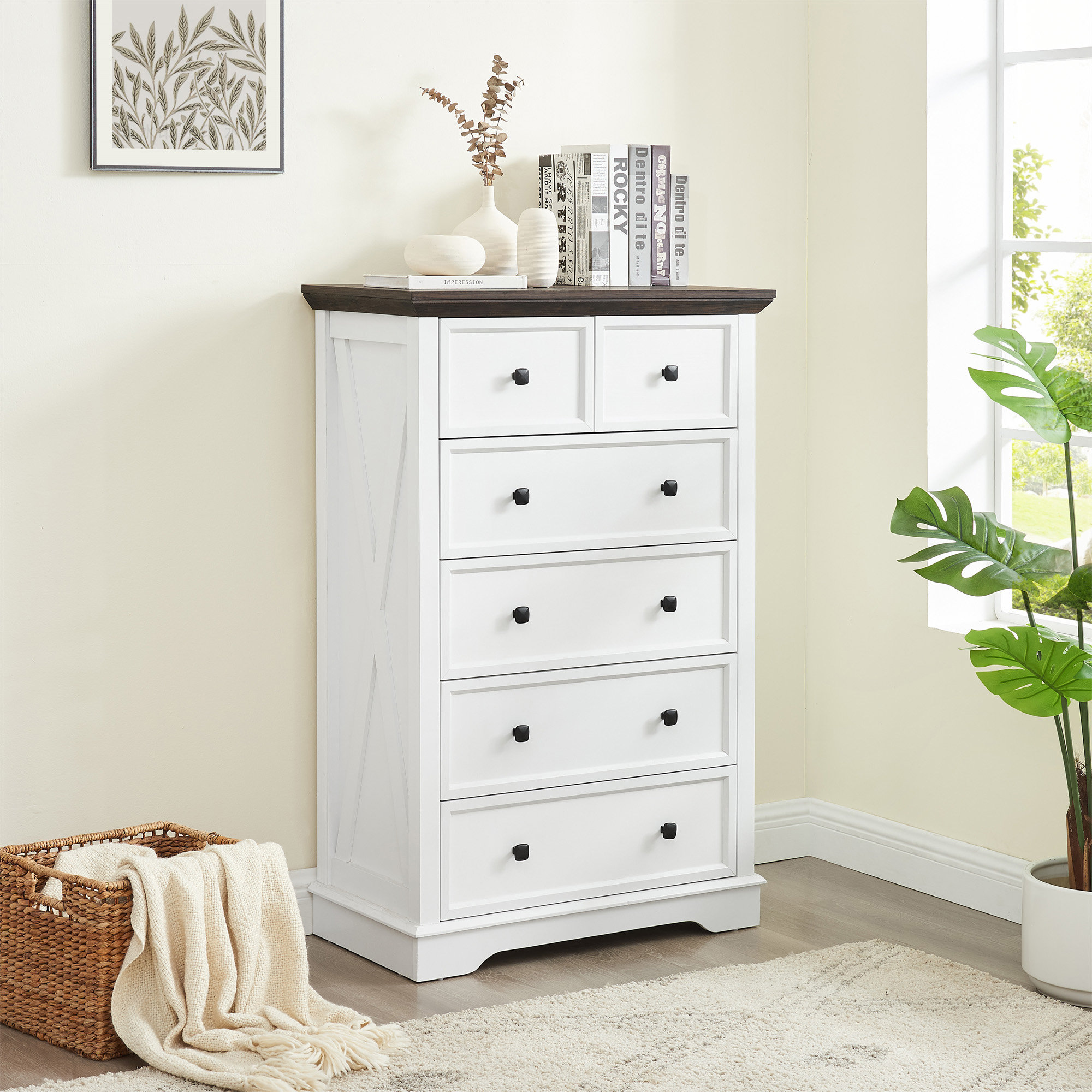 Winston Porter 6 Drawer Dresser,6 Drawers Cabinet Tall Chest Of Drawers Closet Organizers ...