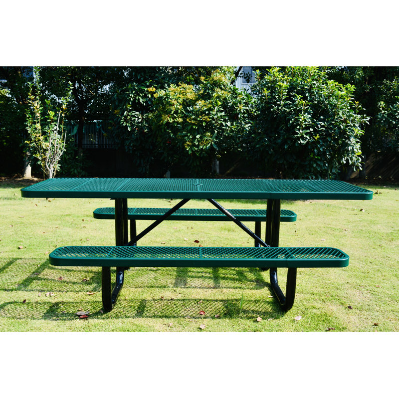 17 Stories 96" Ada Expanded Steel Mesh Park Bench Table, Green | Wayfair