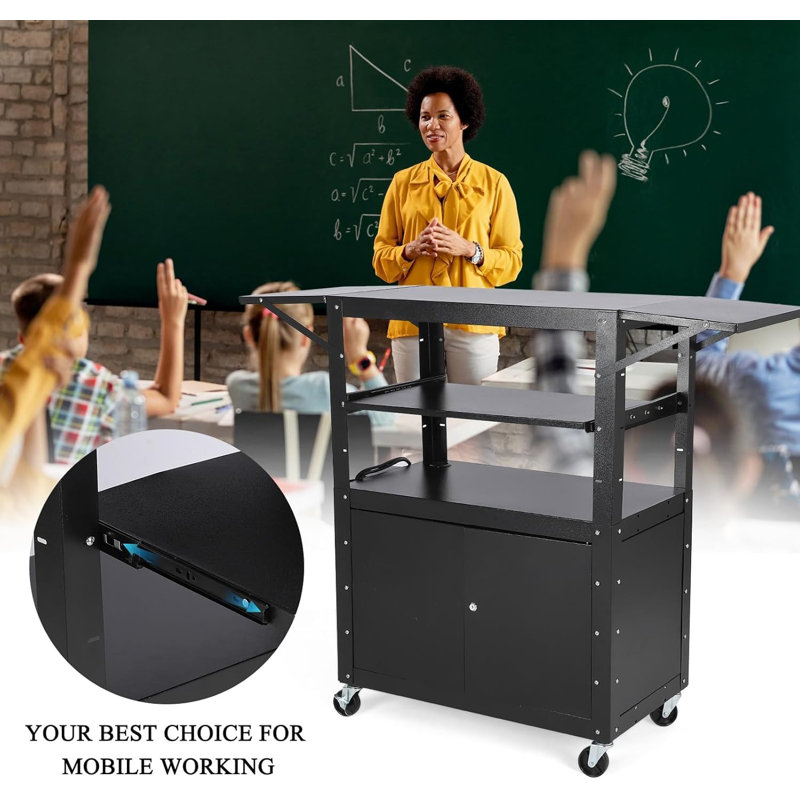 ASOPIX Height Adjustable Rolling AV Cart with Locking Cabinet | Wayfair