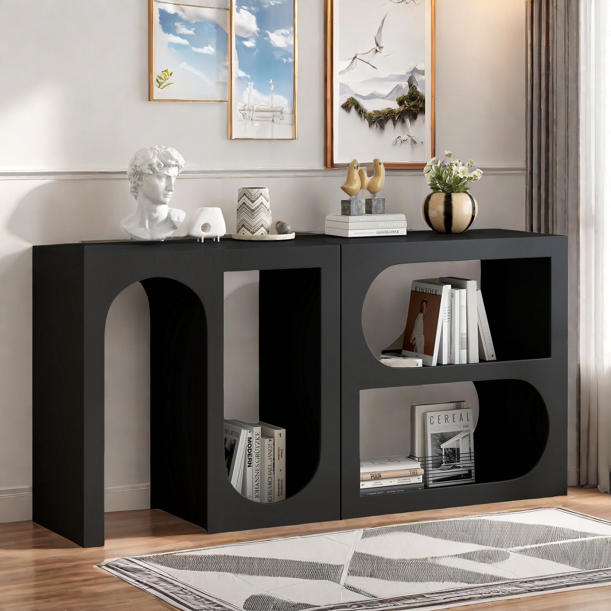 Ivy Bronx Modular Console Table With Rectangular Exterior And Curved ...