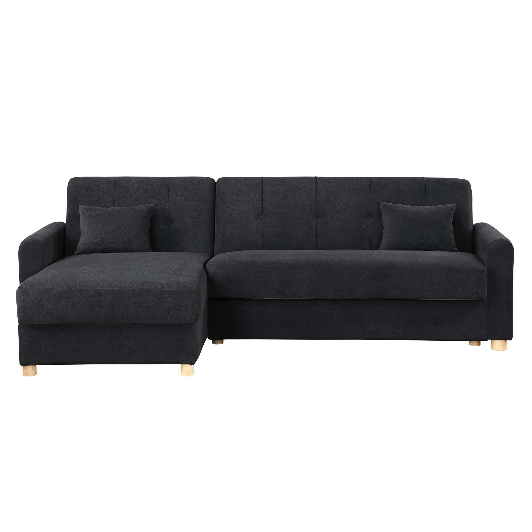 Ebern Designs Thomas 99.5"W Black Fabric Convertible Sleeper Sectional ...