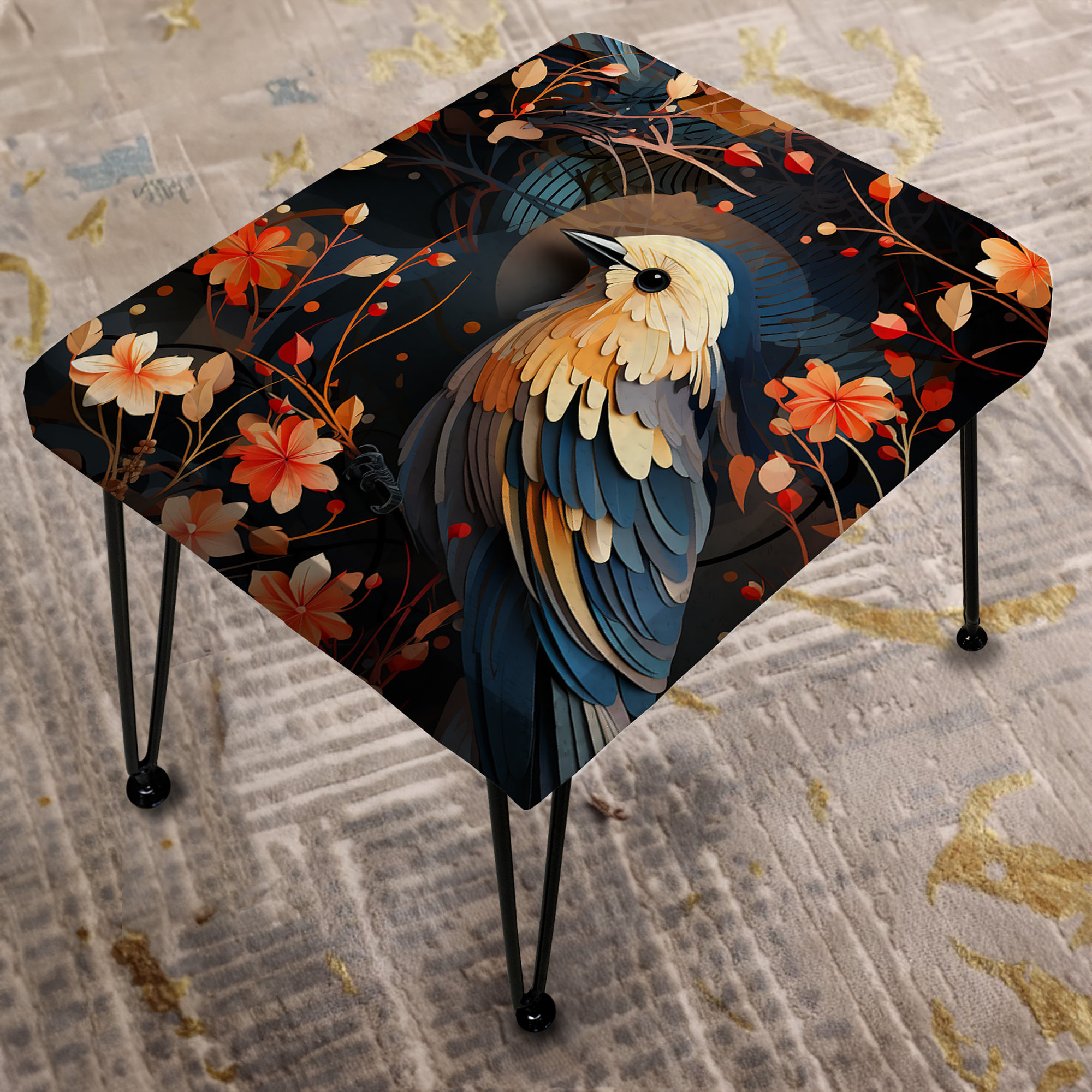 Design Art Tropical Sunset Colors Birds - Animal Rectangle Ottoman ...