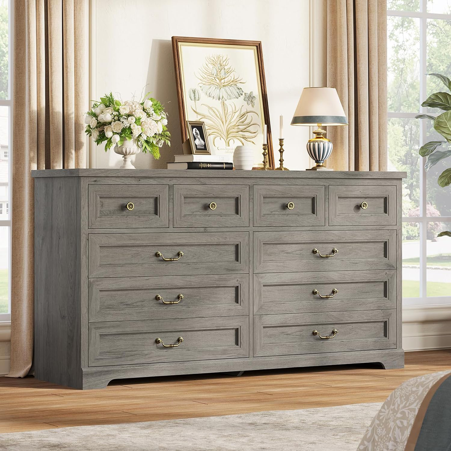Winston Porter Farmhouse Dresser With 10 Drawers For Bedroom, Wide ...
