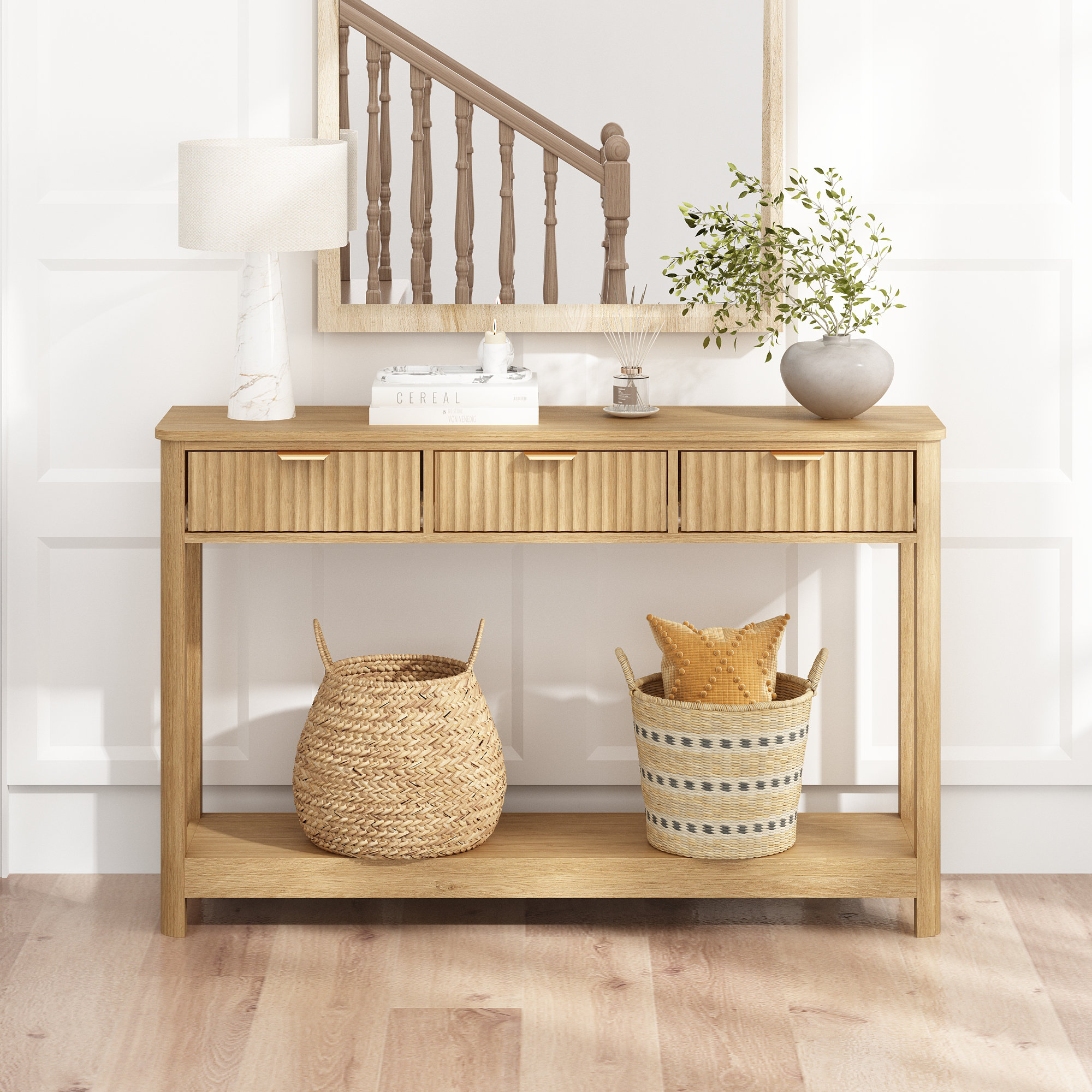 Winston Porter Denise 47.2" Console Table with 3 Fluted Drawers ...