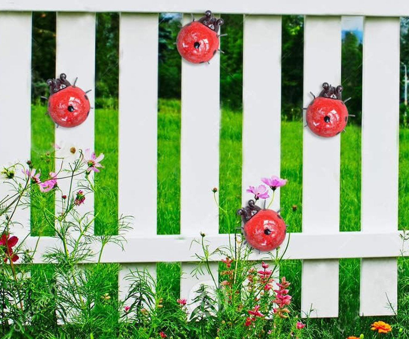 Ophelia & Co. Garden Wall Art Decorative Set of 4 Cute Ladybugs Outdoor ...