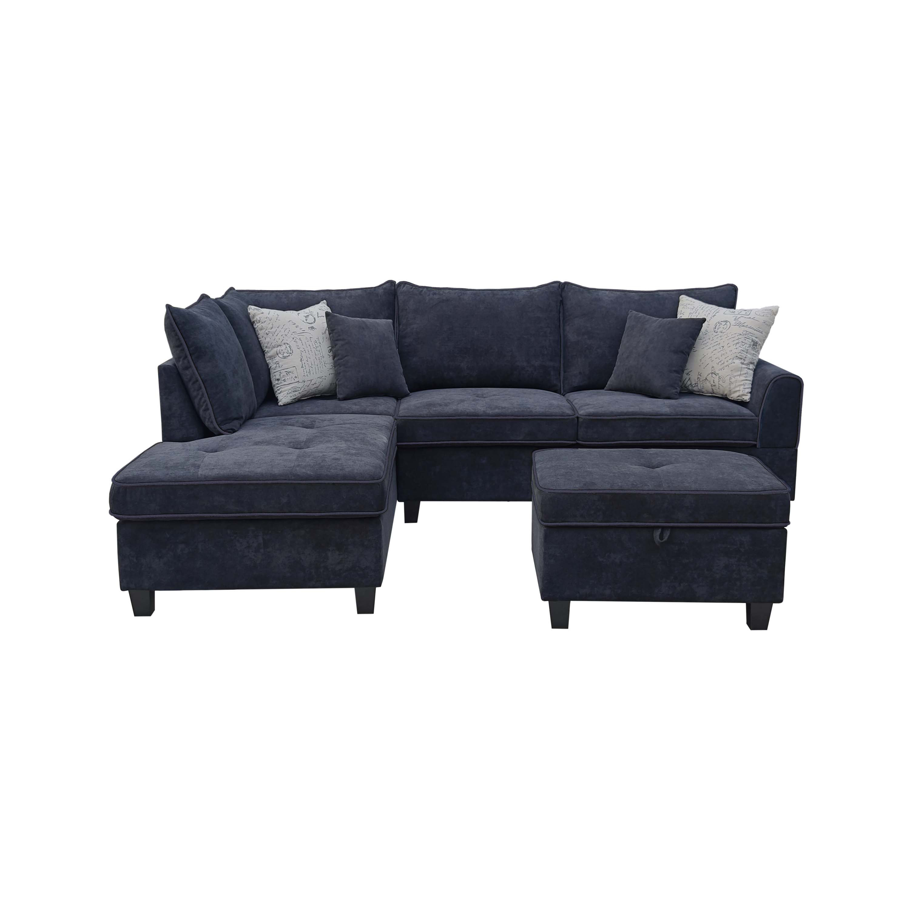 Latitude Run® Mikaylia 99.5"W Black Fabric Sectional Sofa with Left ...