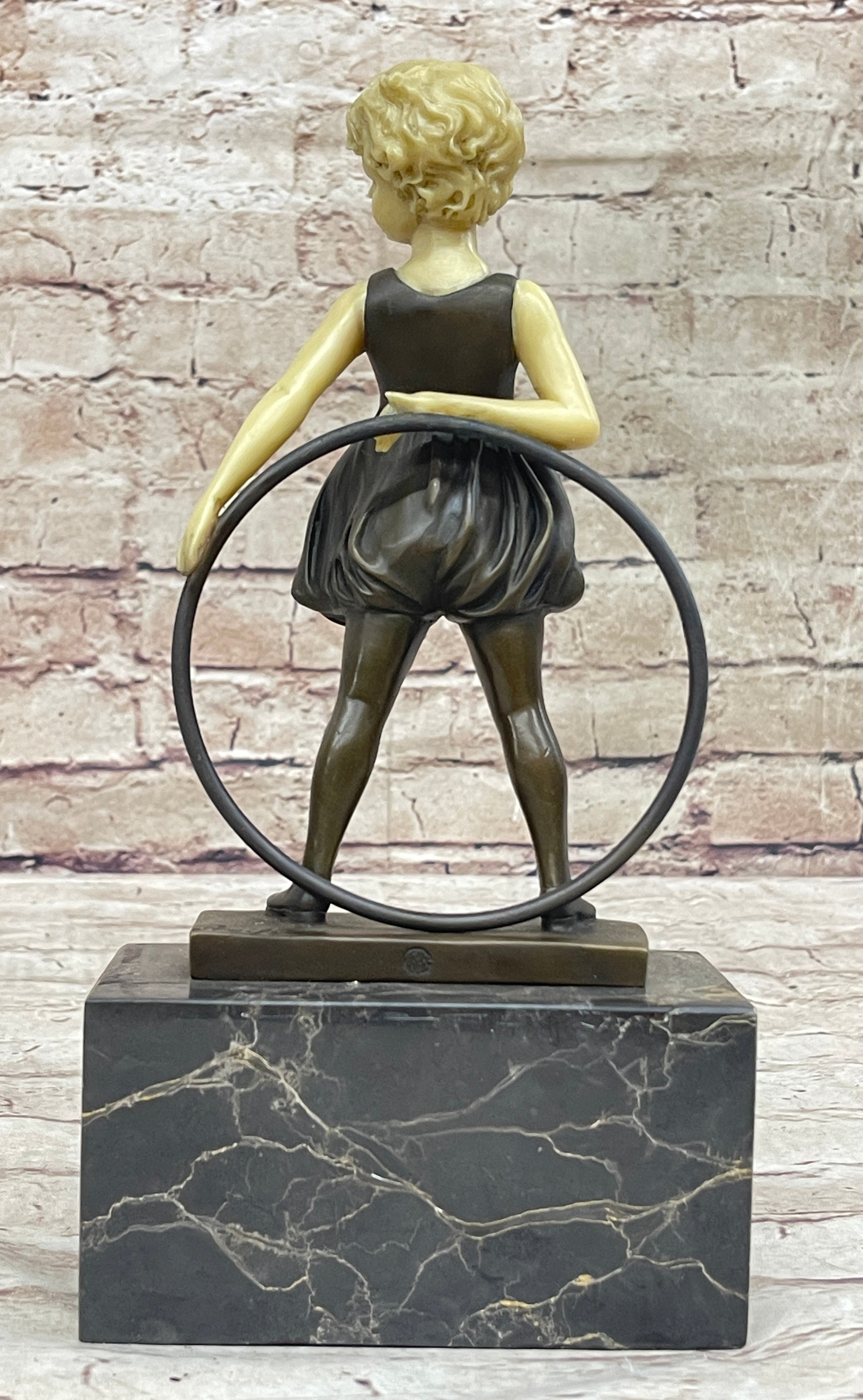Red Barrel Studio® Dahlgren Young Girl Child W/ Hula Hoop Bronze Statue ...