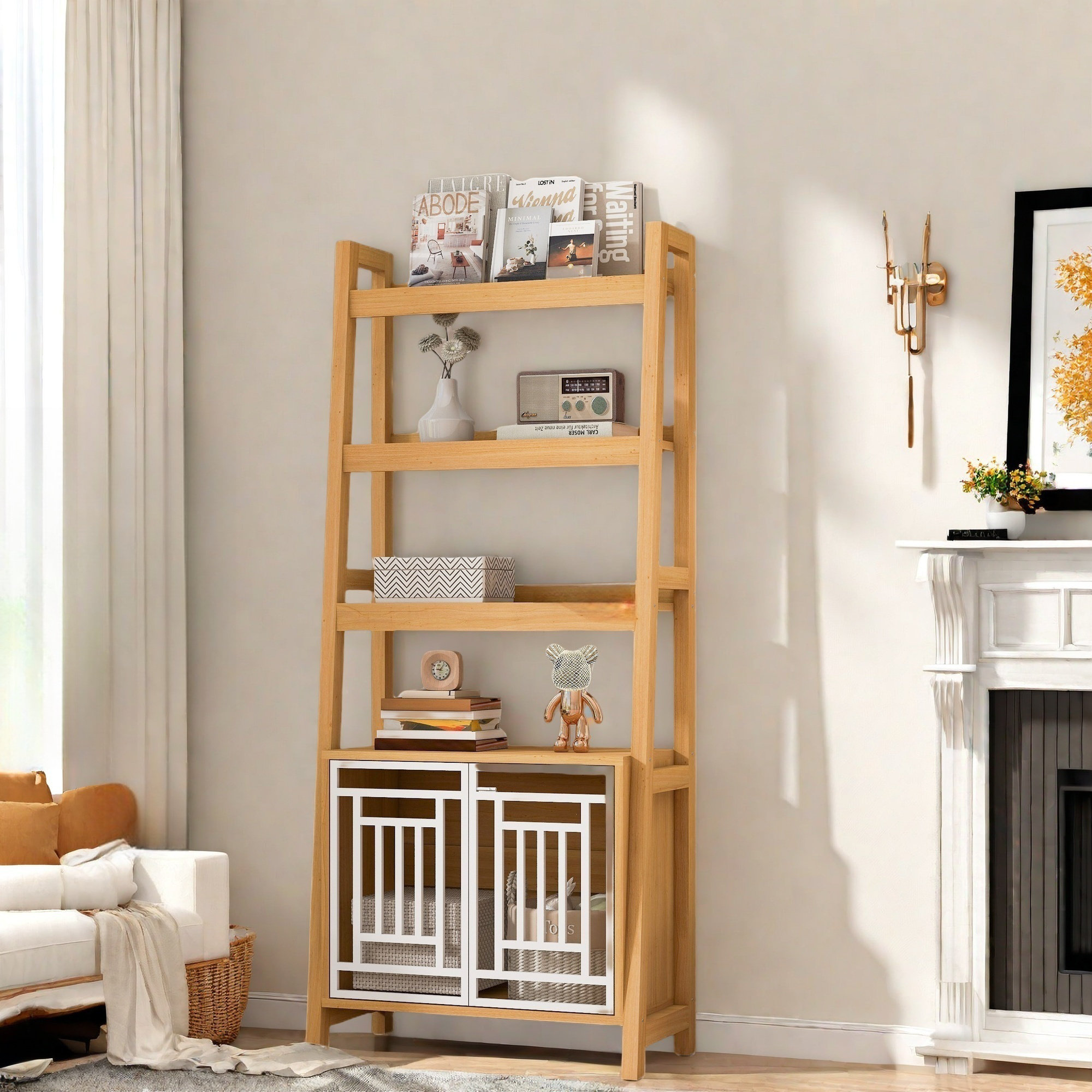 Archie & Oscar™ Furniture Style Dog Crate Ladder Structure Bookcase With Three Open Shelves And ...