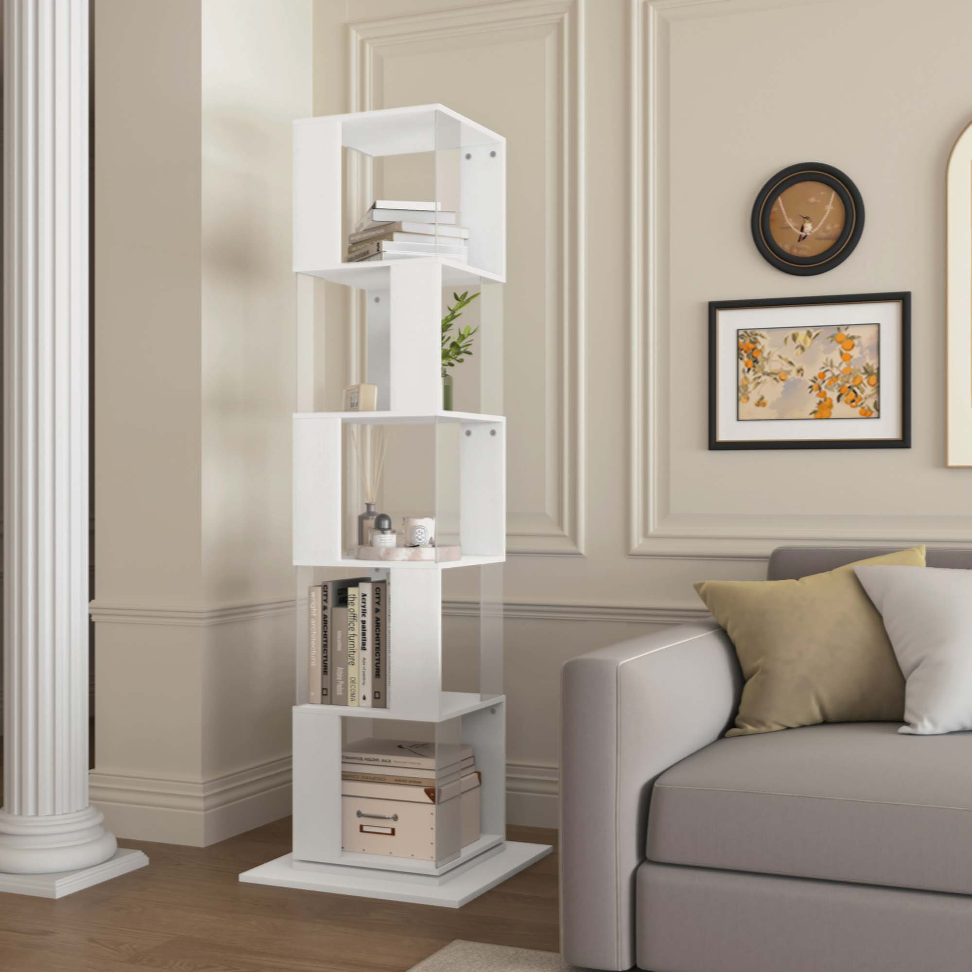 17 Stories 5 Tier Rotating Bookshelf, Floor Rack Simple Bookcase With Acrylic Plate Student ...