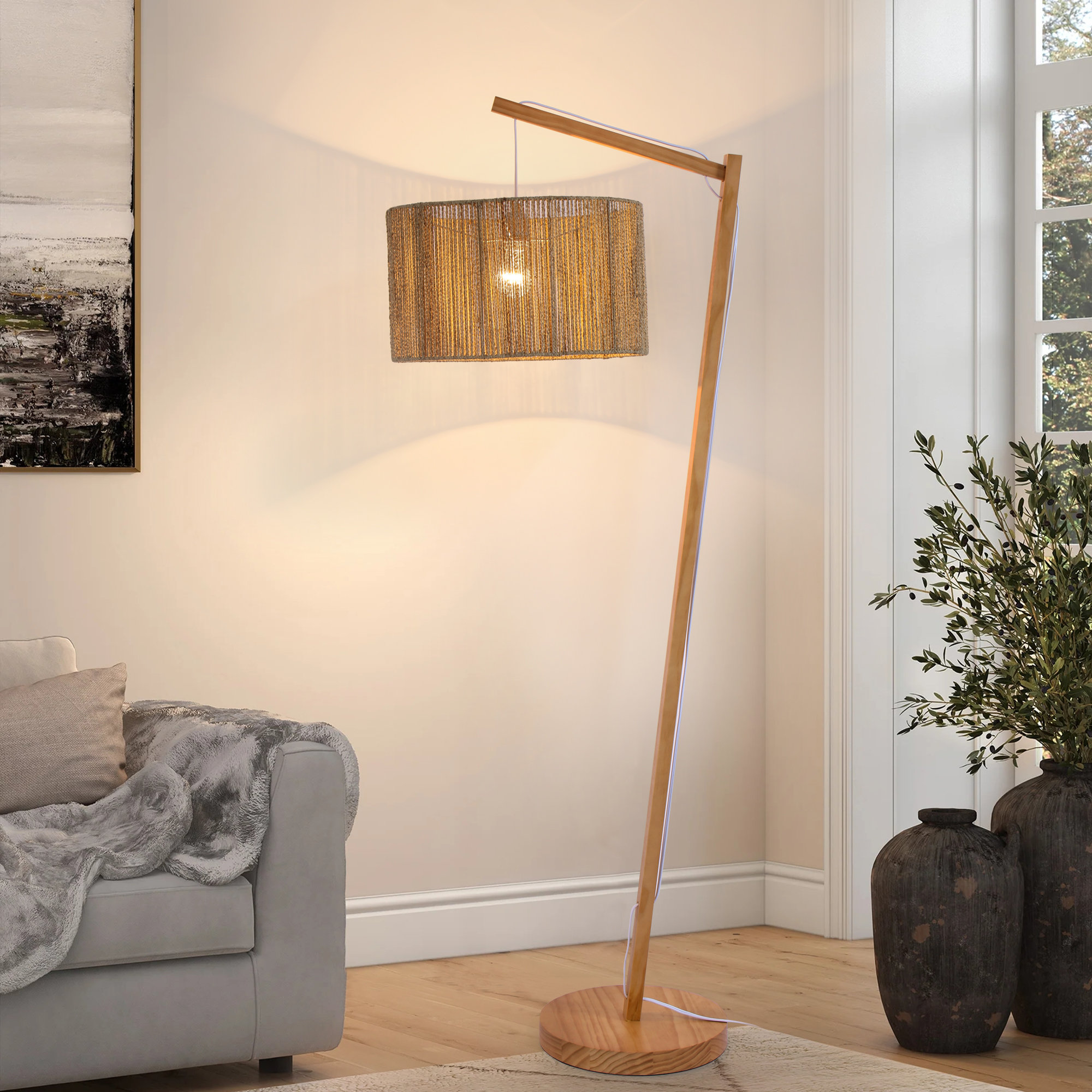 Bay Isle Home™ Bulut 65 in. Farmhouse Natural Pine Wood Floor Lamp with ...