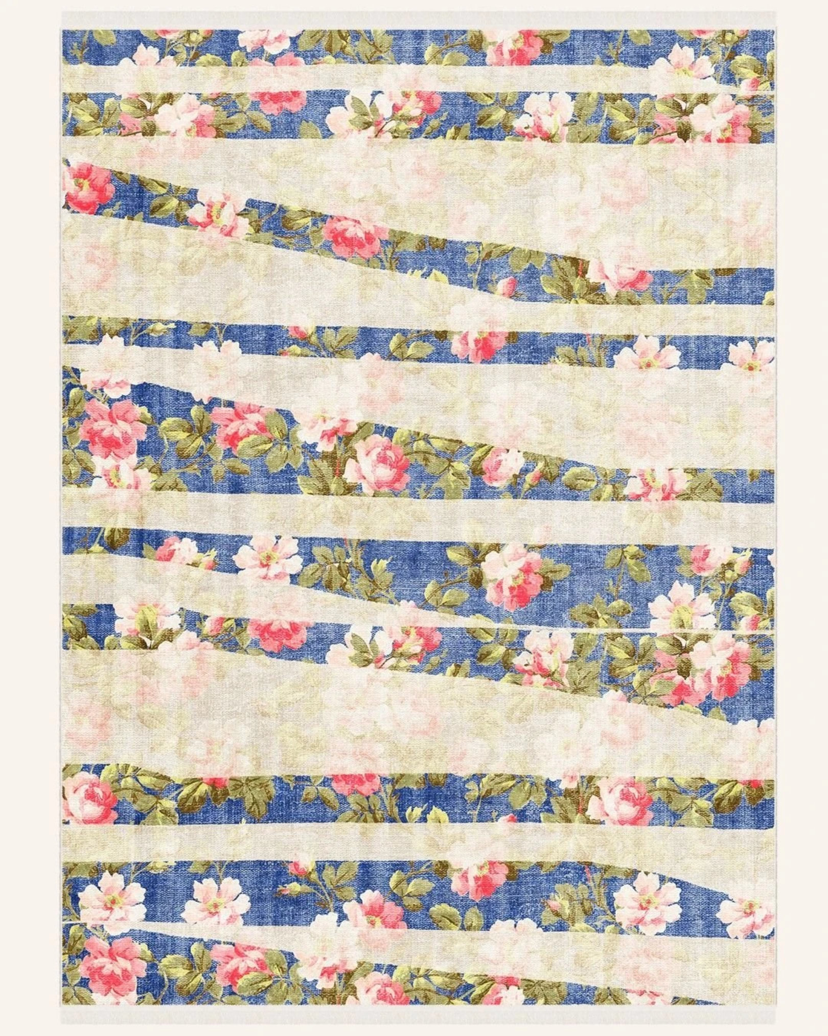 Bungalow Rose Bryonwood Floral Cream Blue Machine Woven Cotton ...
