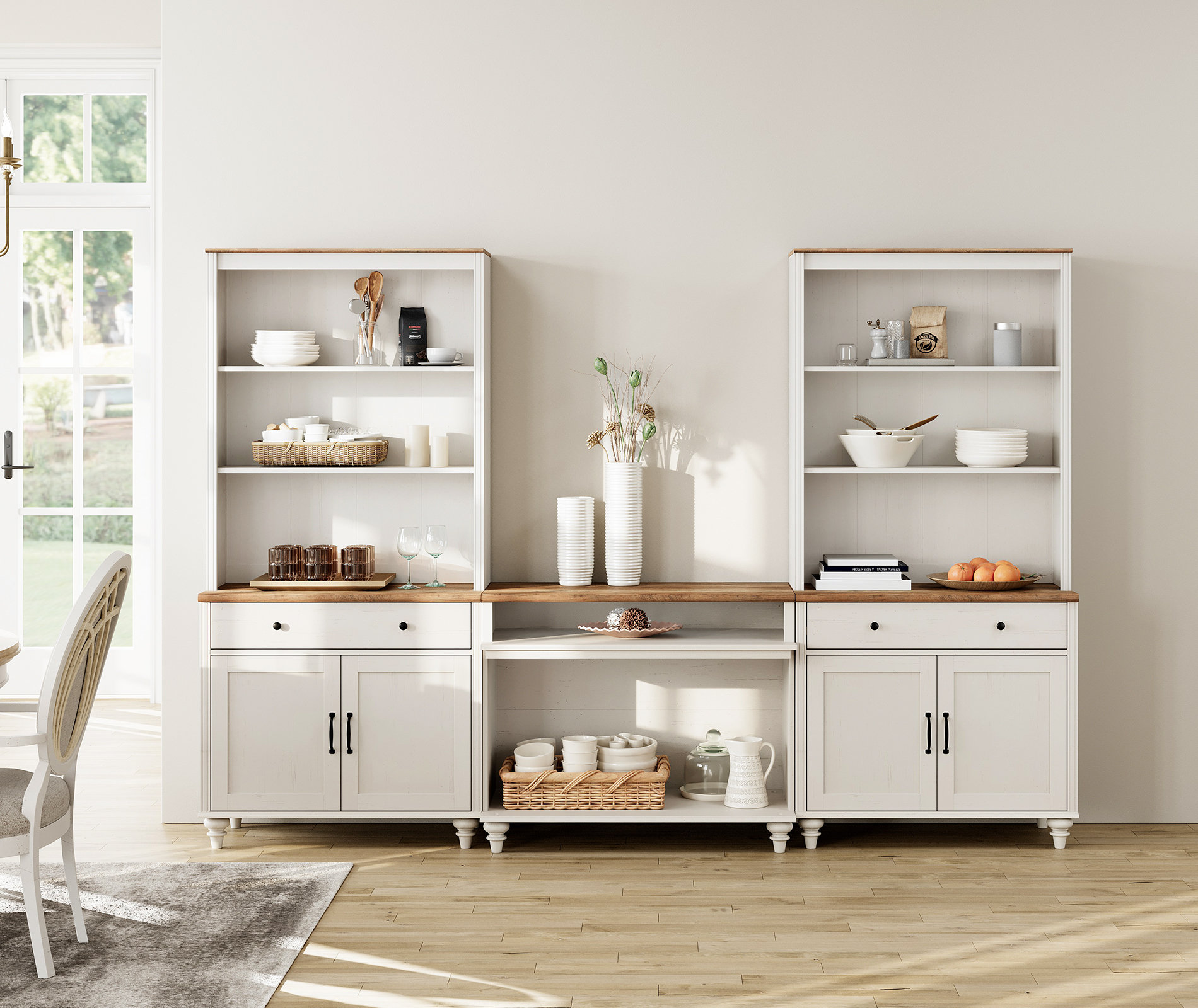 Ophelia & Co. Sideboard Cabinet With Bar Hutch, Vintage Wood Grain ...