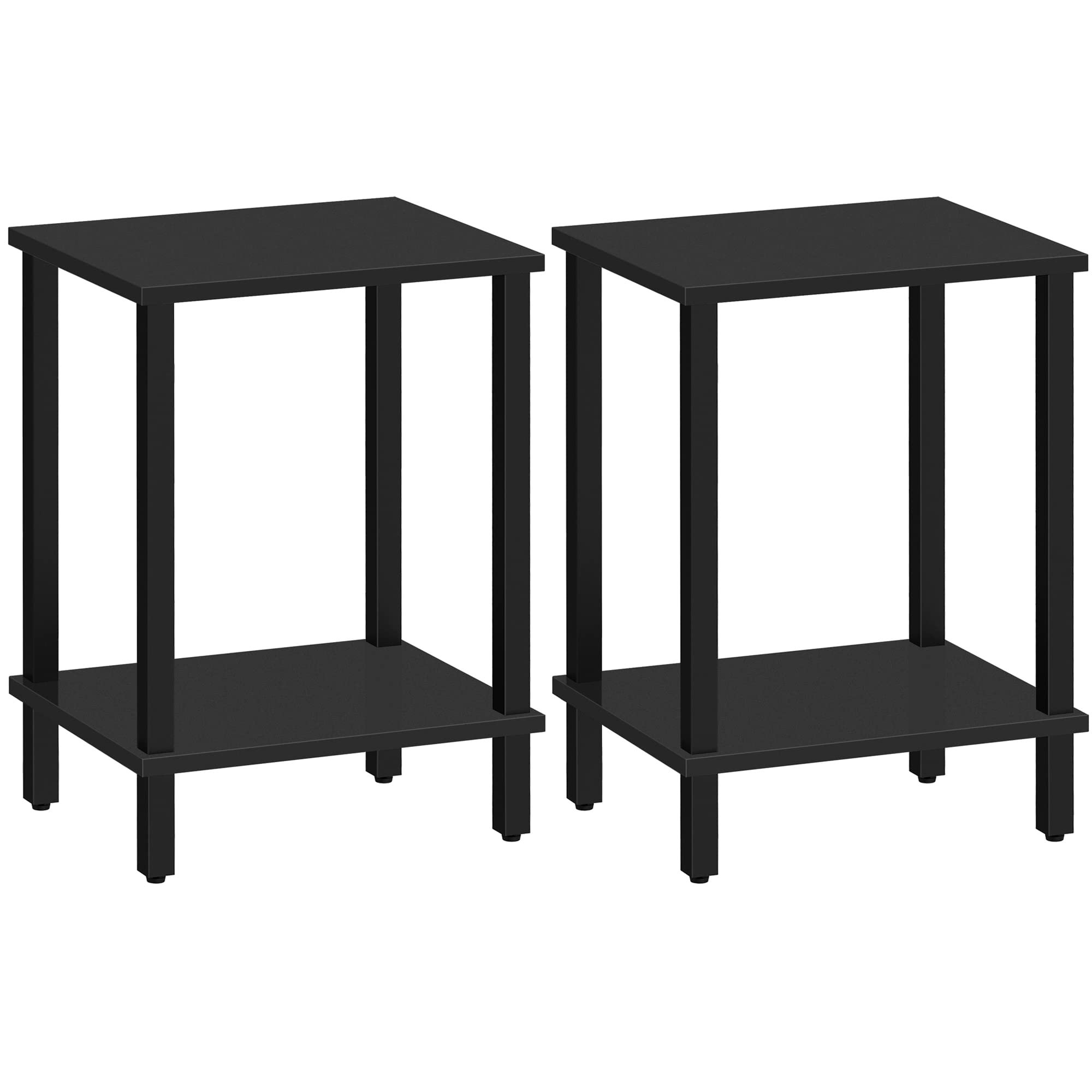 Ebern Designs Industrial Black End Table Set - 2-Tier Storage ...