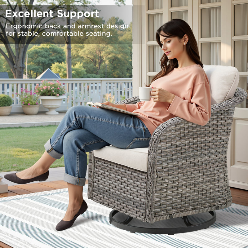 Rosecliff Heights Outdoor Swivel Rocking Chair, Patio Gray Wicker ...