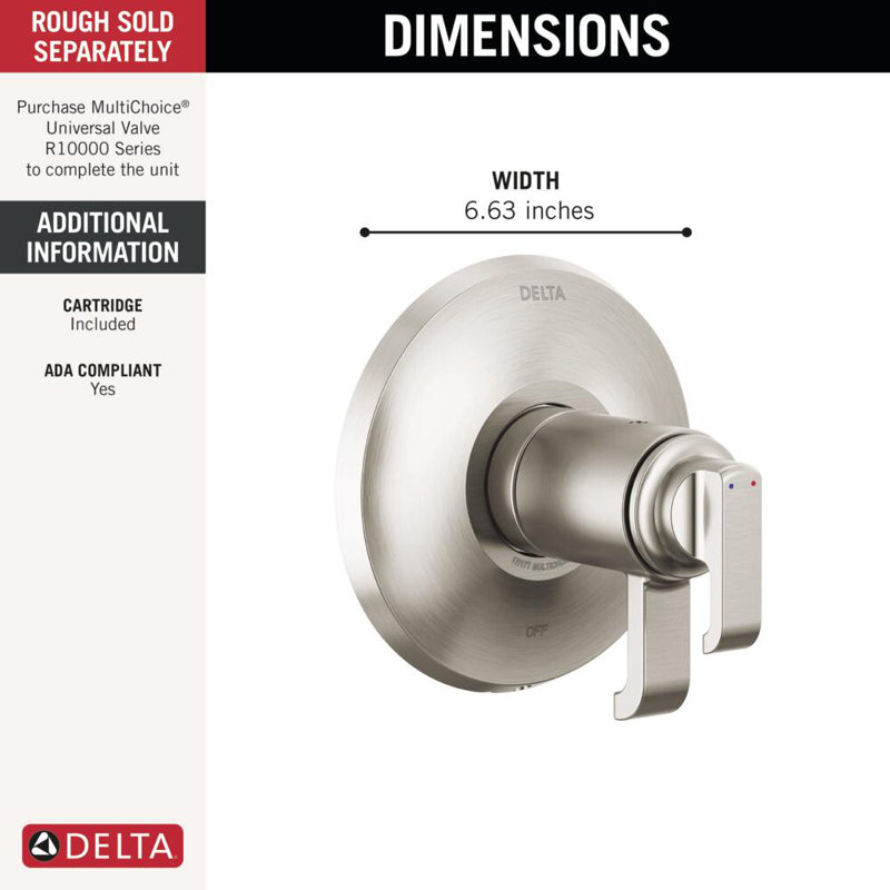 Delta Tetra 17 Series Dual-Function Shower Trim Kit, Valve Trim Kit ...